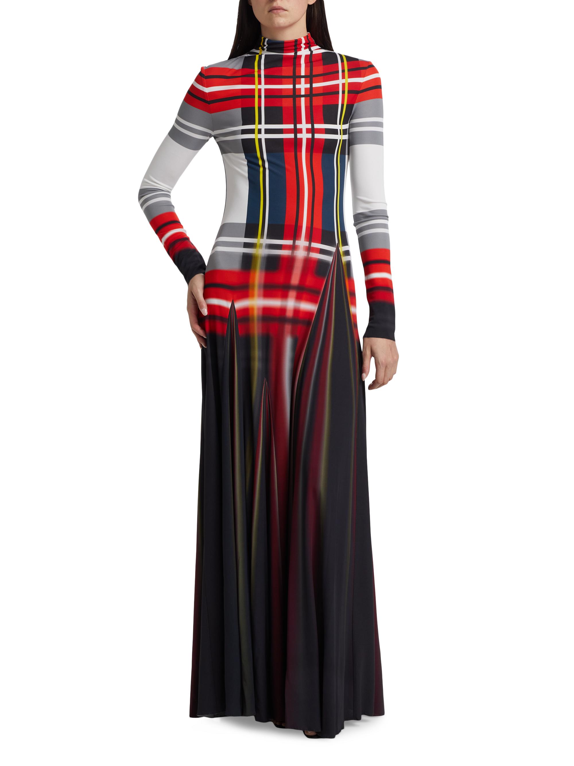 LOEWE Plaid Pleated Crêpe Jersey Maxi Dress | Saks Fifth Avenue