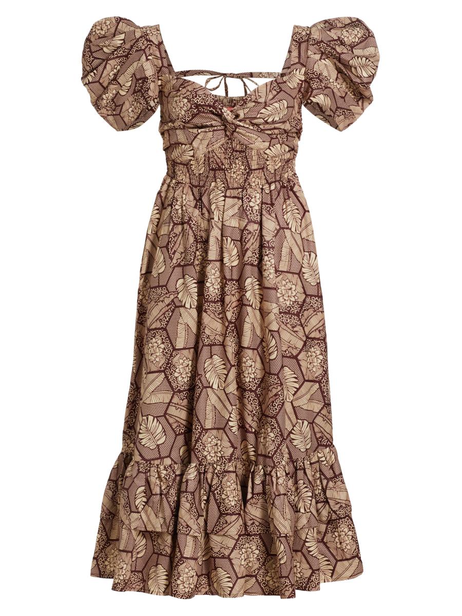 Elisamama Ogo Puff-Sleeve Midi-Dress | Saks Fifth Avenue