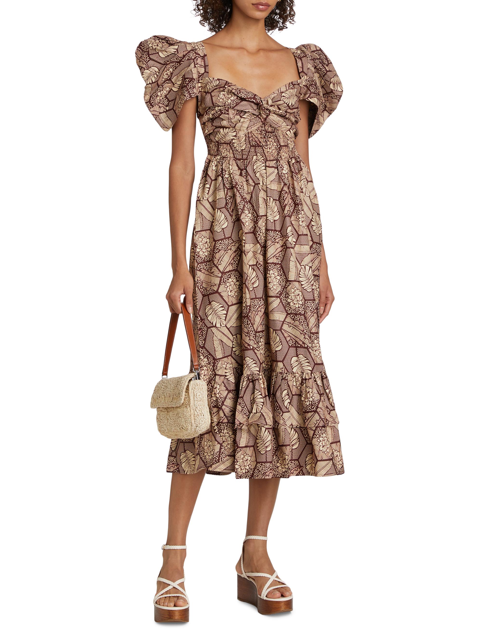 Elisamama Ogo Puff-Sleeve Midi-Dress | Saks Fifth Avenue