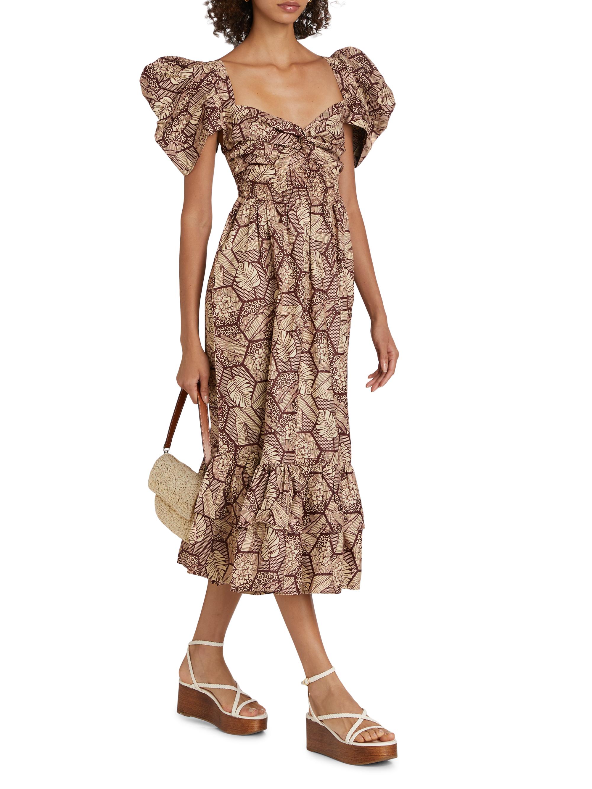 Elisamama Ogo Puff-Sleeve Midi-Dress | Saks Fifth Avenue