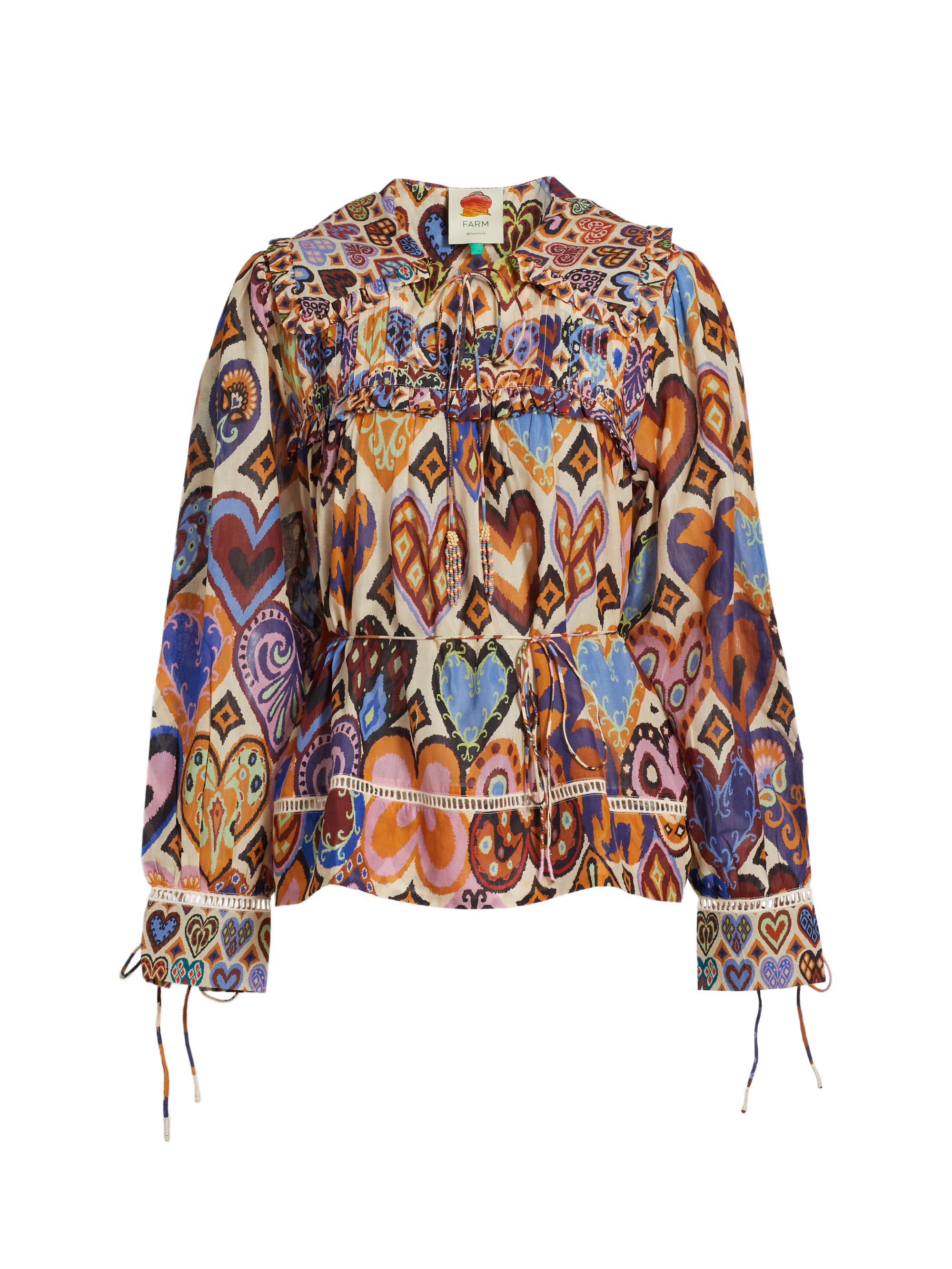Farm Rio Hearts Ikat-Inspired Blouse | Saks Fifth Avenue