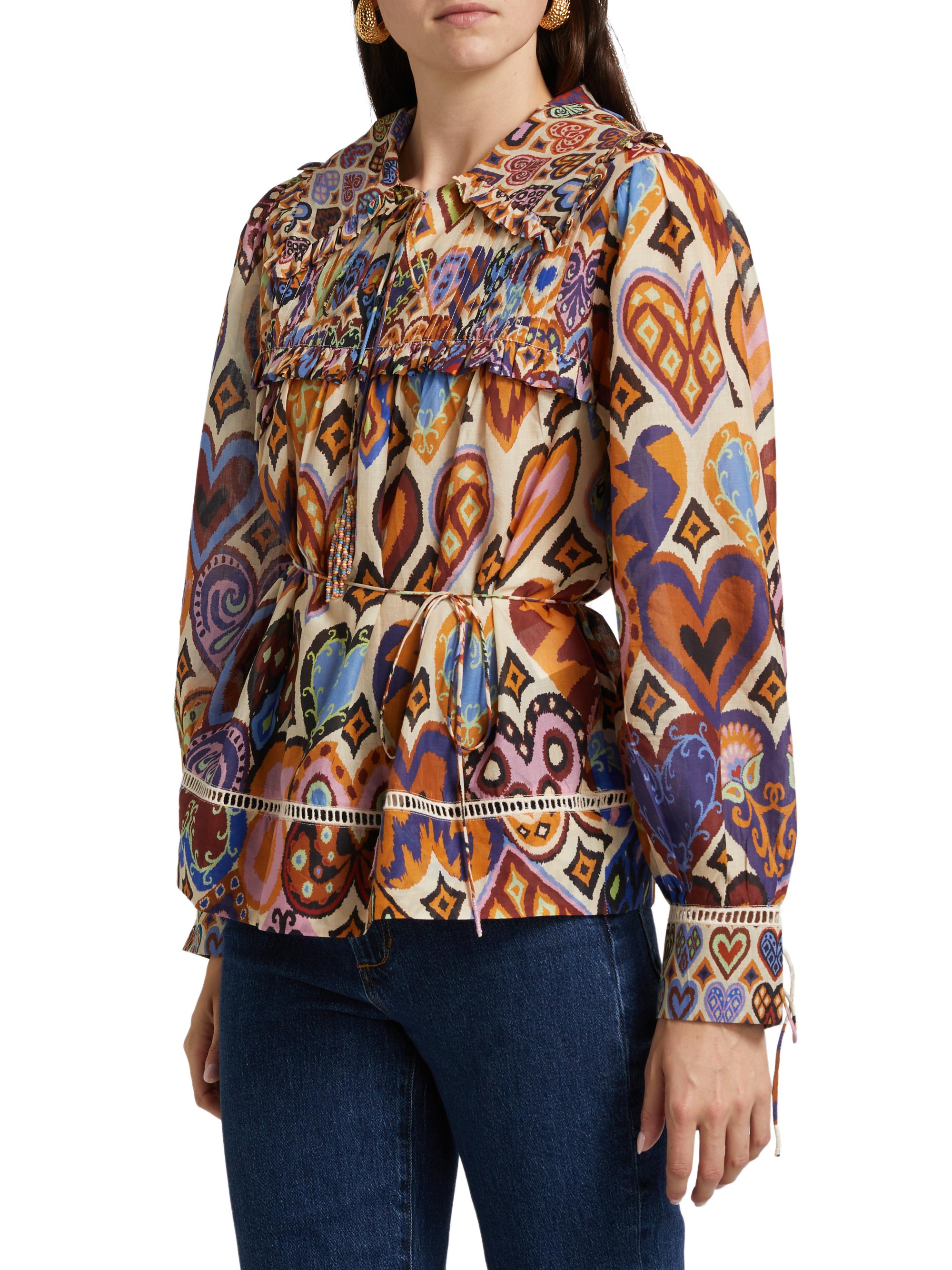 Farm Rio Hearts Ikat-Inspired Blouse | Saks Fifth Avenue