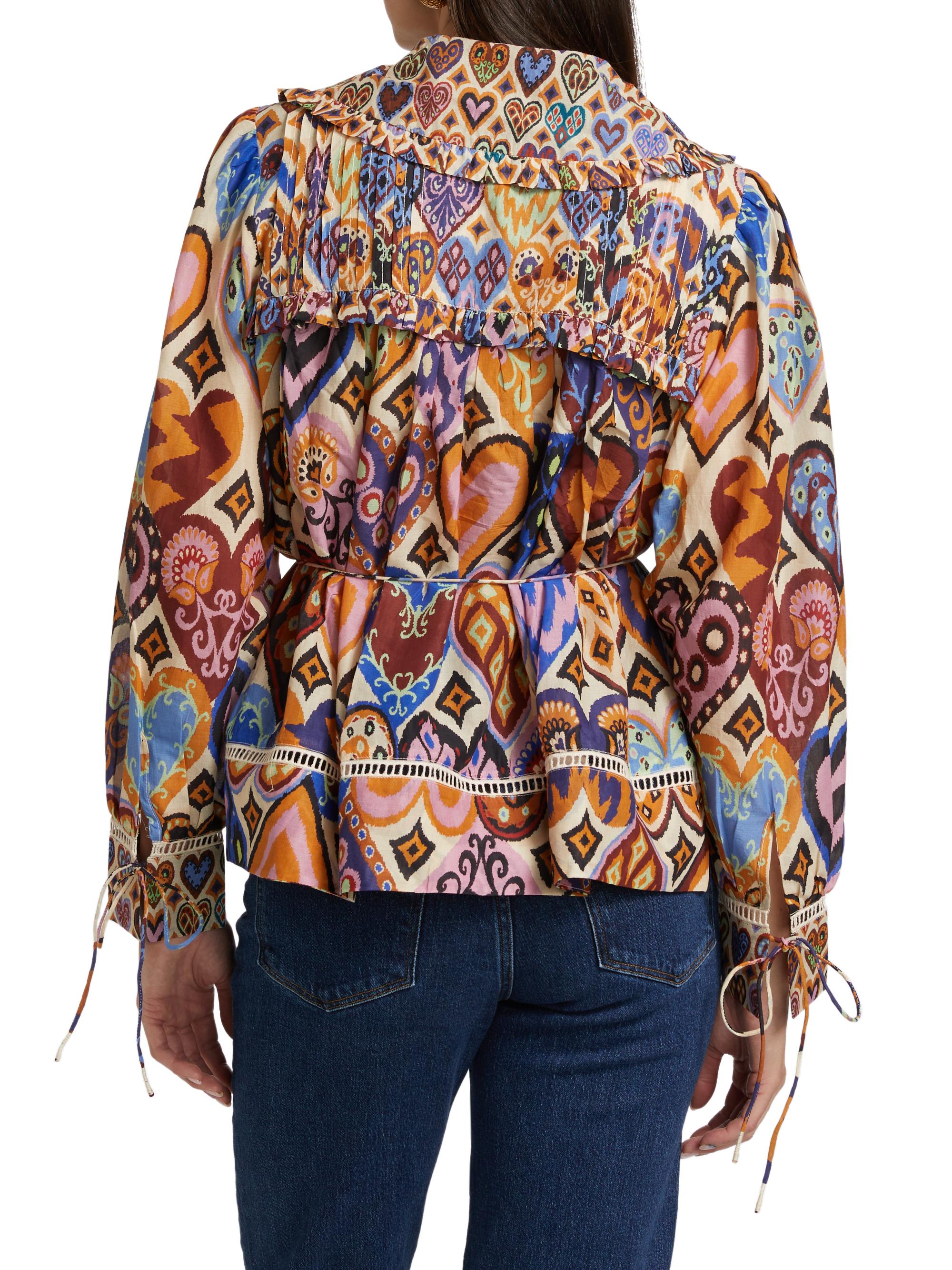 Farm Rio Hearts Ikat-Inspired Blouse | Saks Fifth Avenue