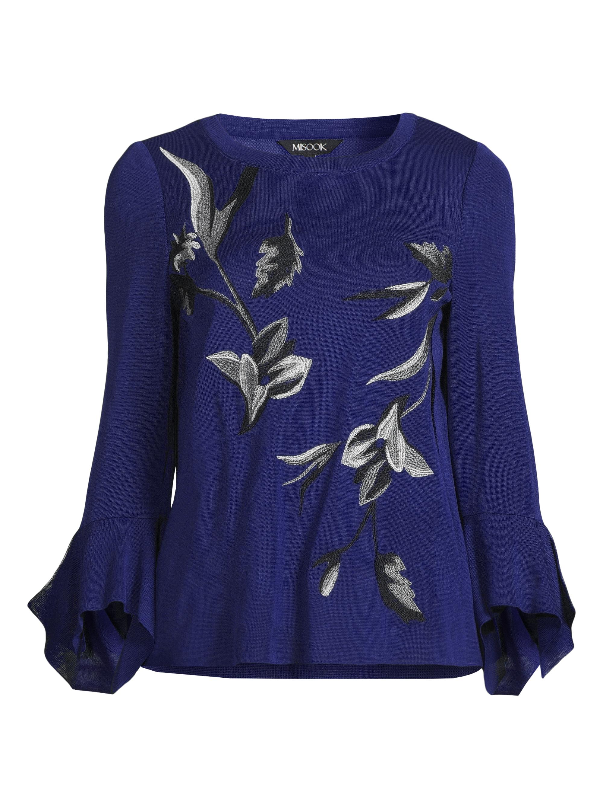 Misook Floral Embroidered Jewel-Neck Top | Saks Fifth Avenue