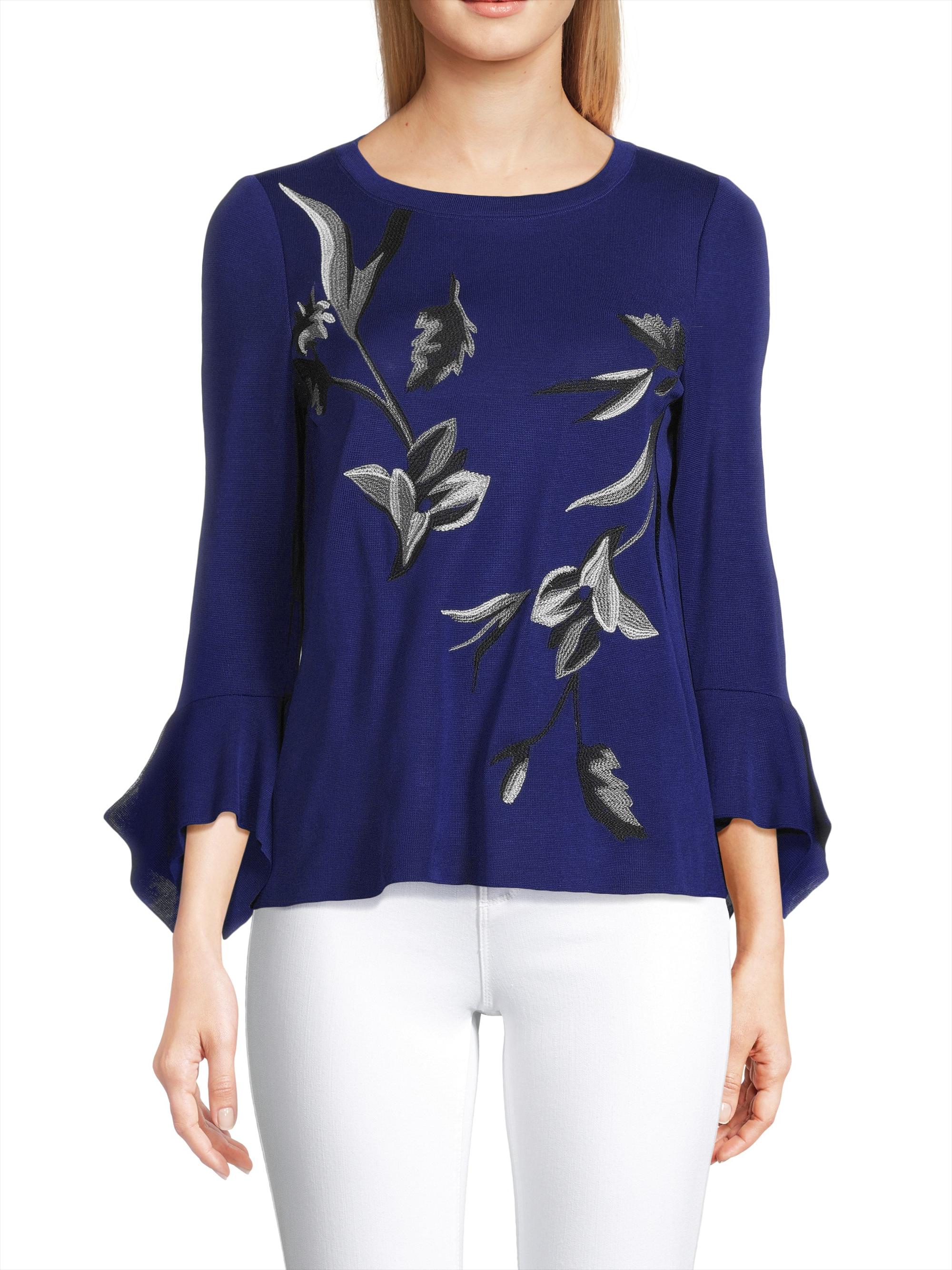 Misook Floral Embroidered Jewel-Neck Top | Saks Fifth Avenue