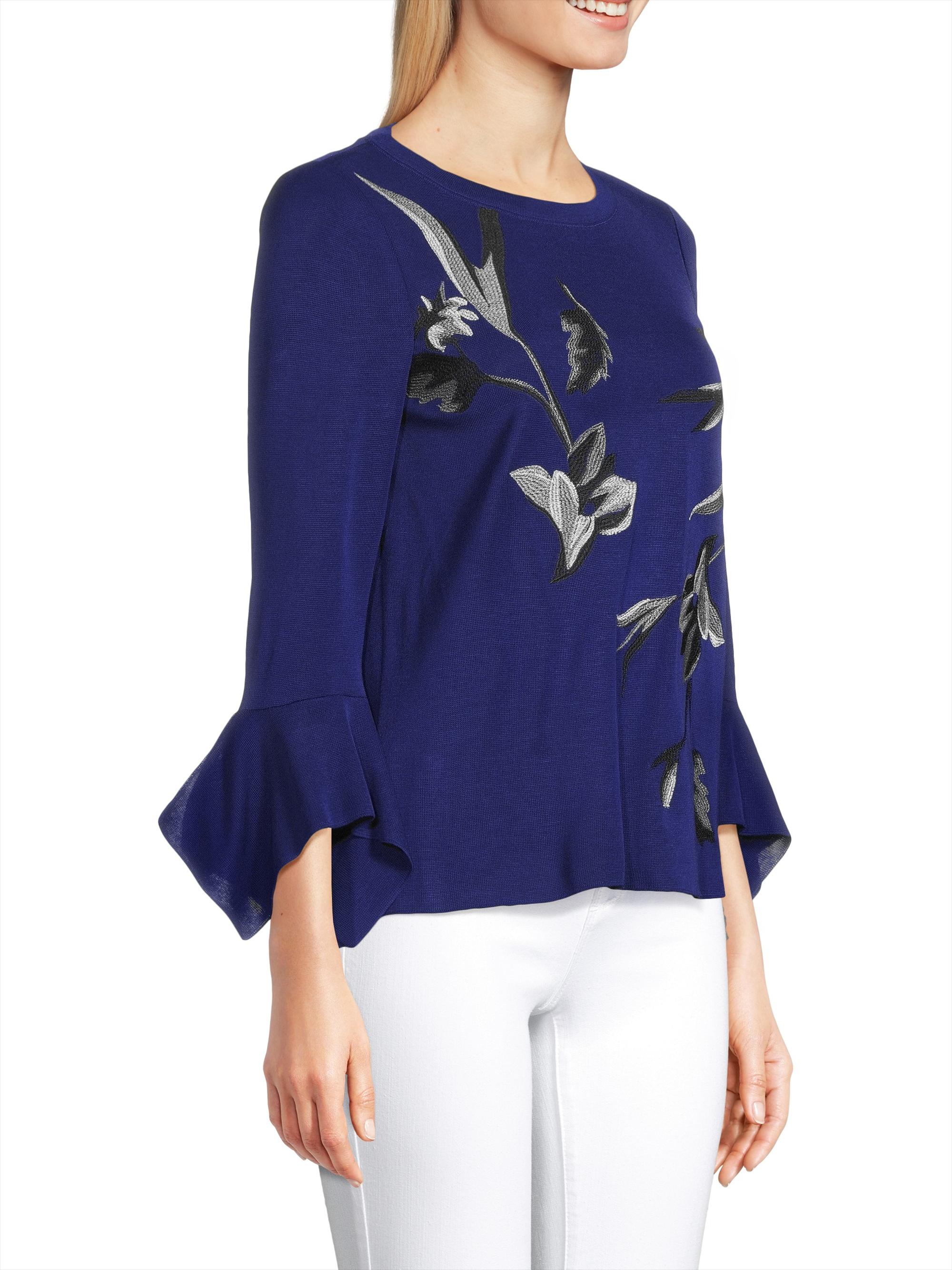 Misook Floral Embroidered Jewel-Neck Top | Saks Fifth Avenue
