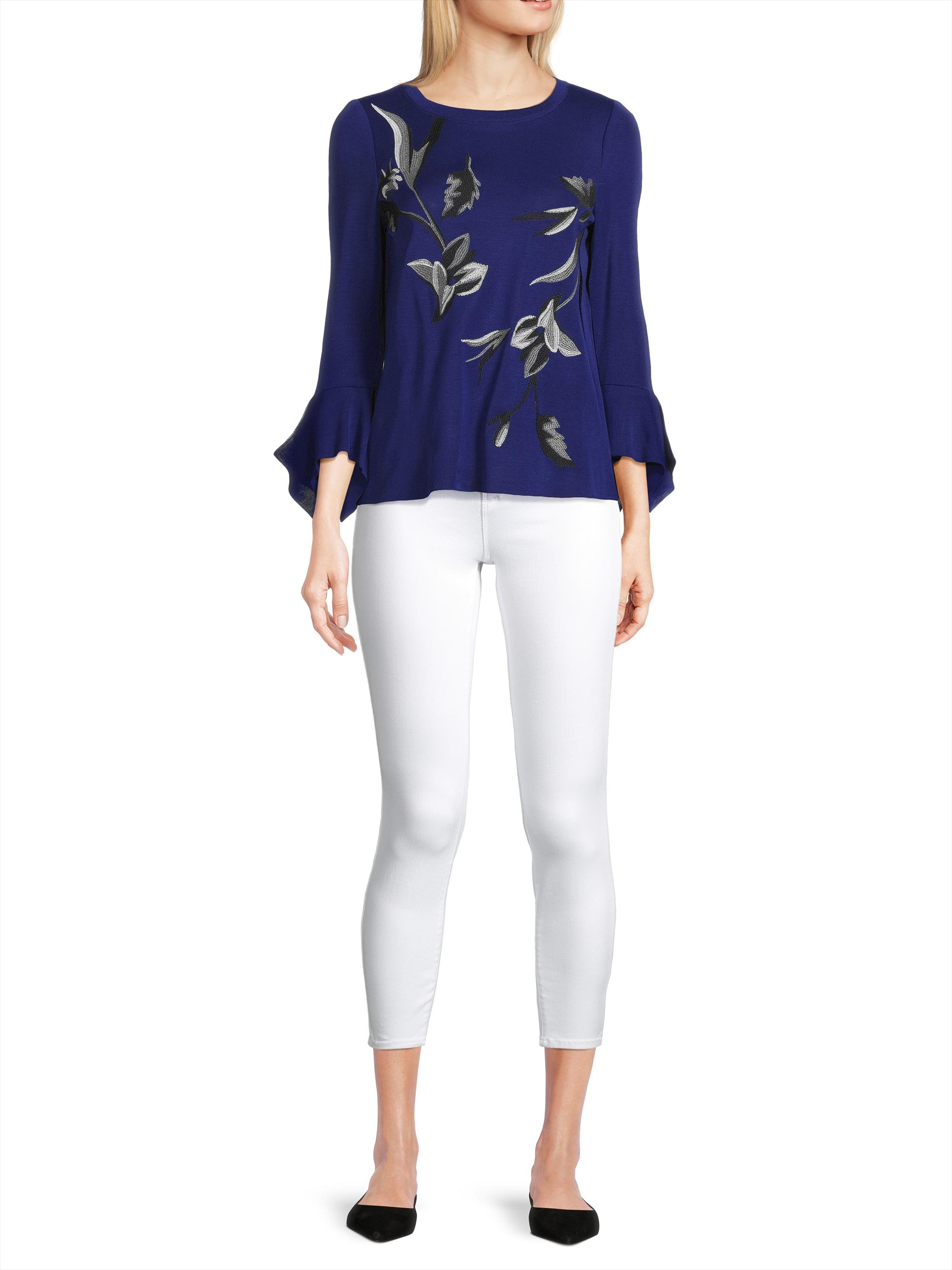 Misook Floral Embroidered Jewel-Neck Top | Saks Fifth Avenue
