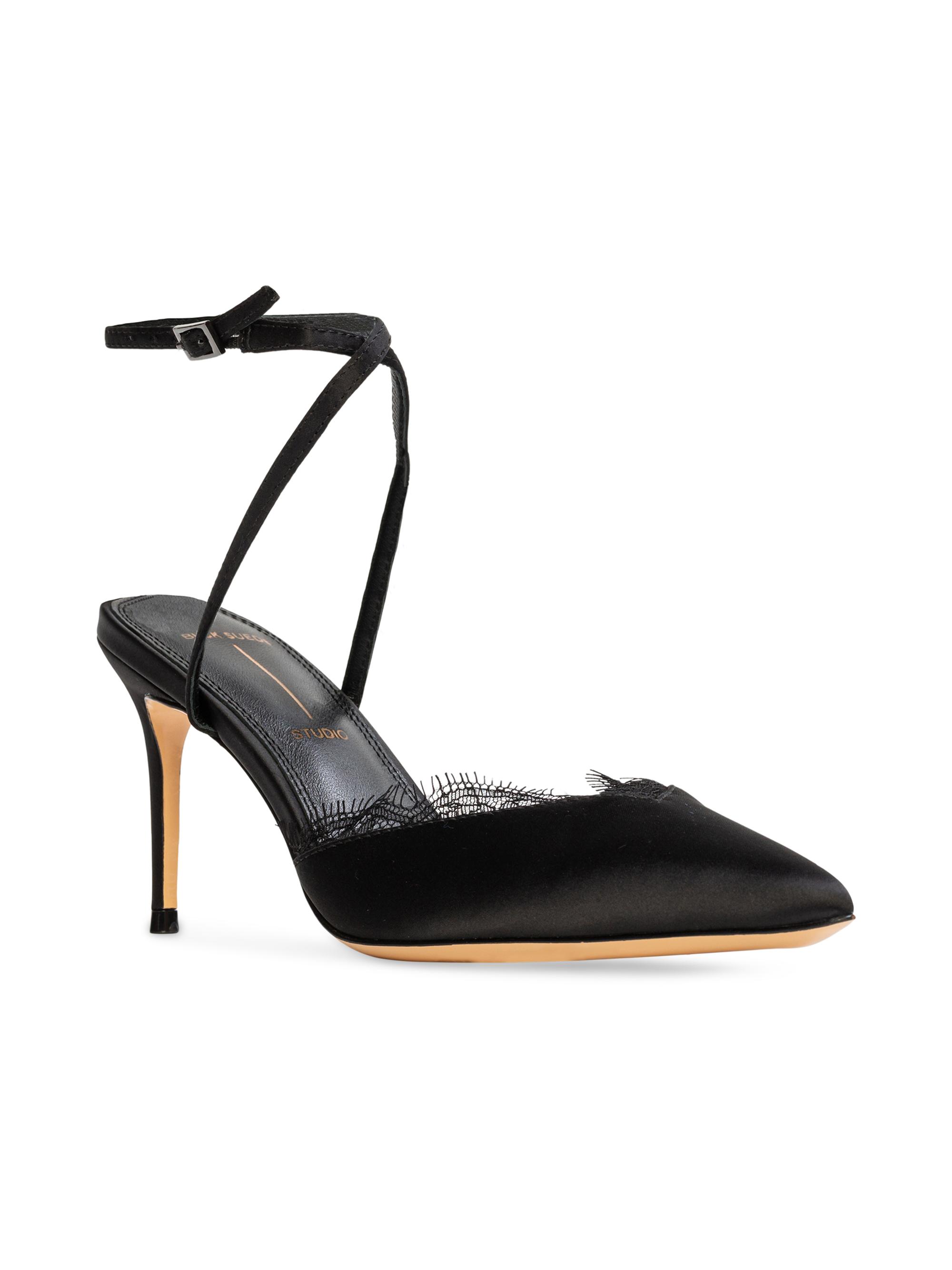 Black Suede Studio Lace 80MM Satin Pumps | Saks Fifth Avenue