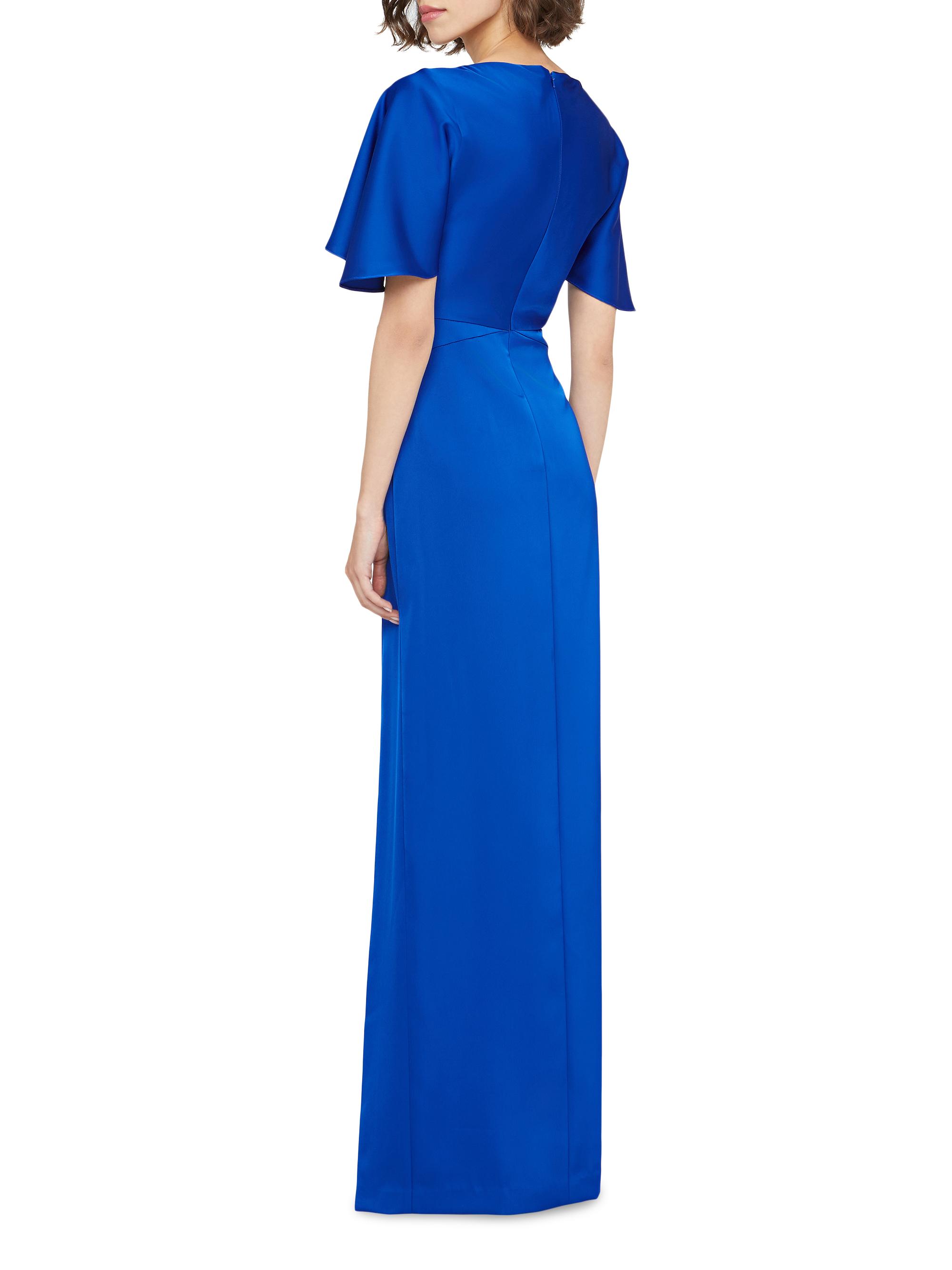 Theia Shea Satin Pleated Flutter-Sleeve Gown | Saks Fifth Avenue