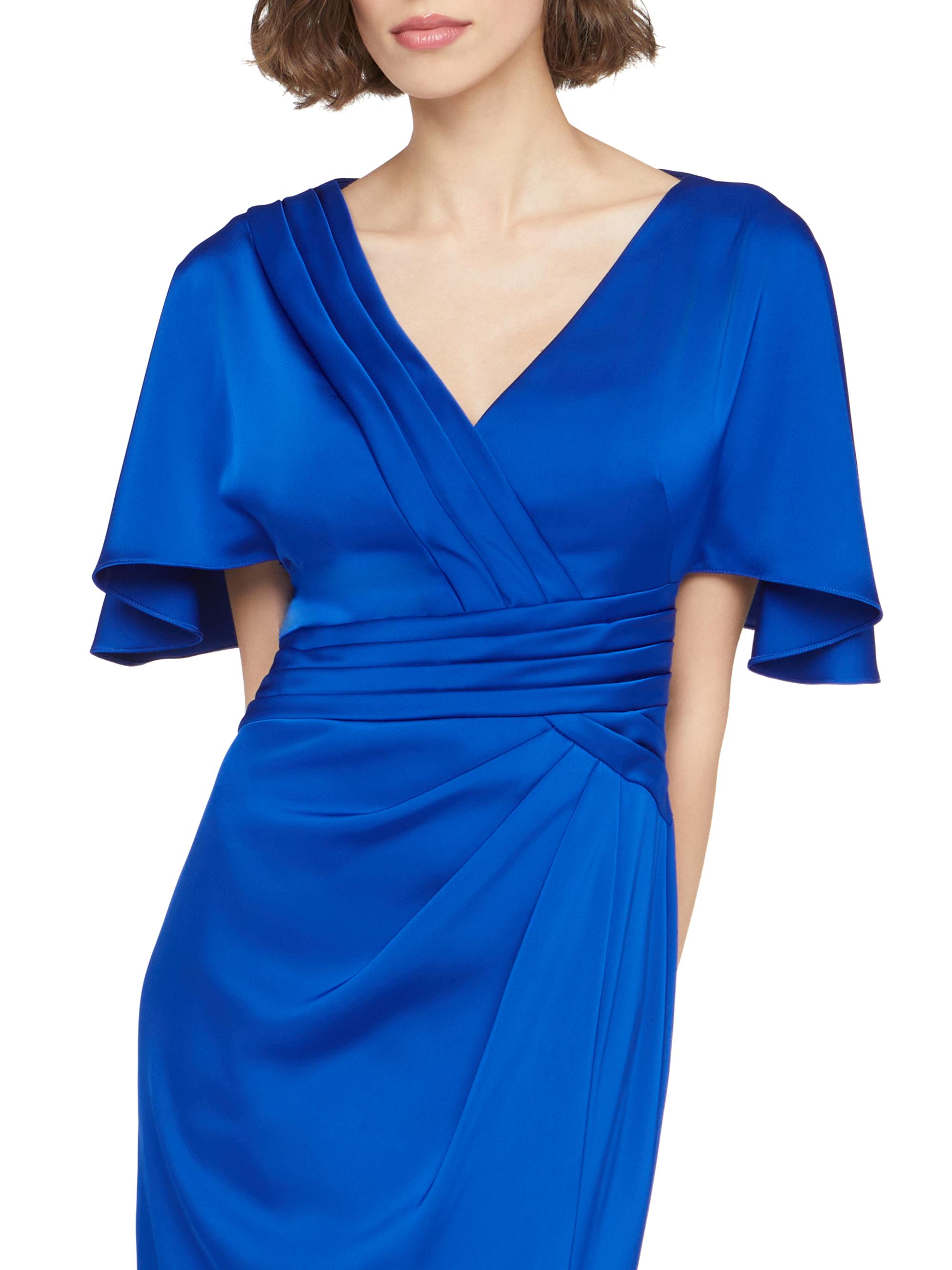 Theia Shea Satin Pleated Flutter-Sleeve Gown | Saks Fifth Avenue