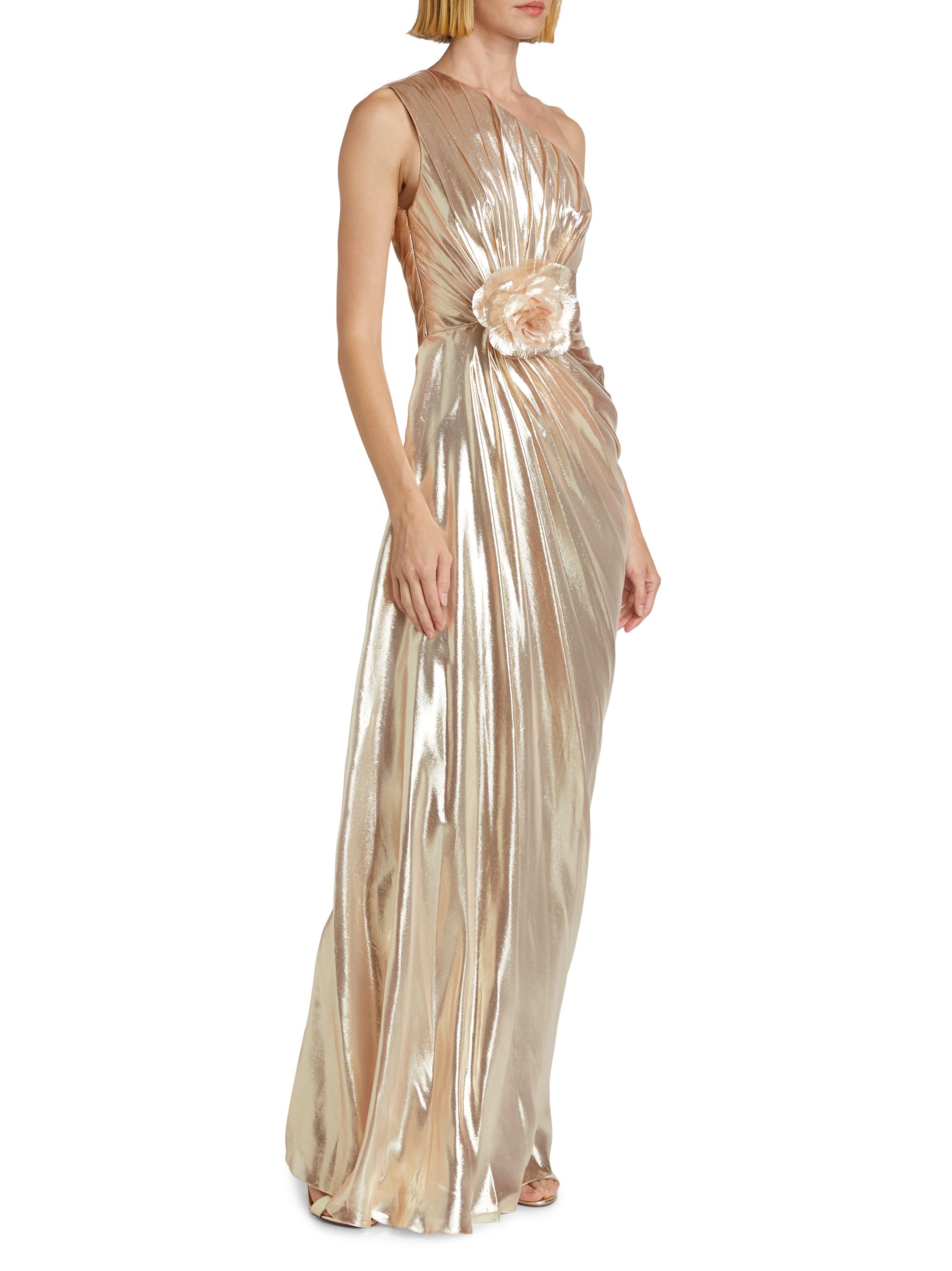 Pamella Roland Metallic Chiffon One-Shoulder Gown | Saks Fifth Avenue
