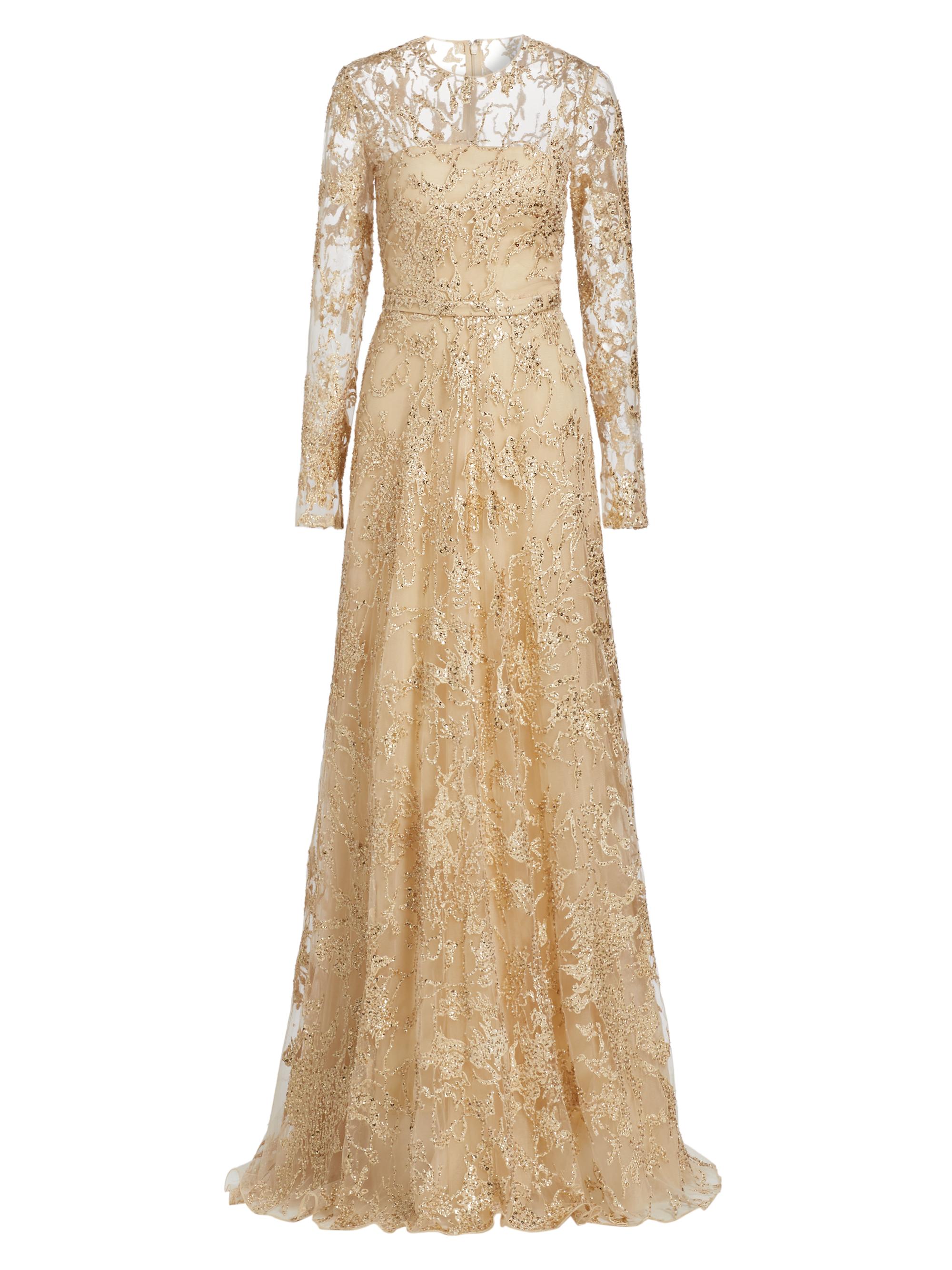 Pamella Roland Embroidered Tulle Long-Sleeve Gown | Saks Fifth Avenue
