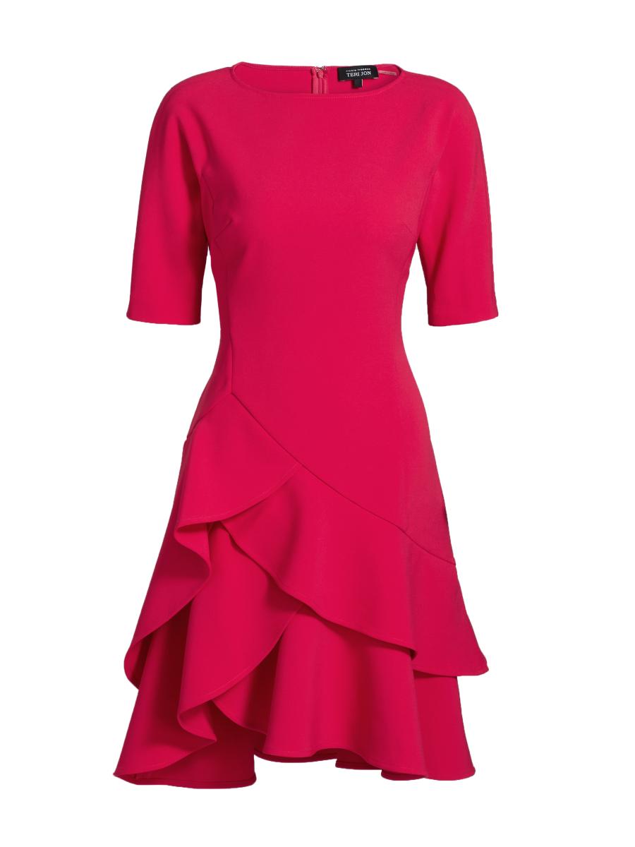 Teri Jon by Rickie Freeman Ruffle Stretch-Crepe Short-Sleeve Minidress ...
