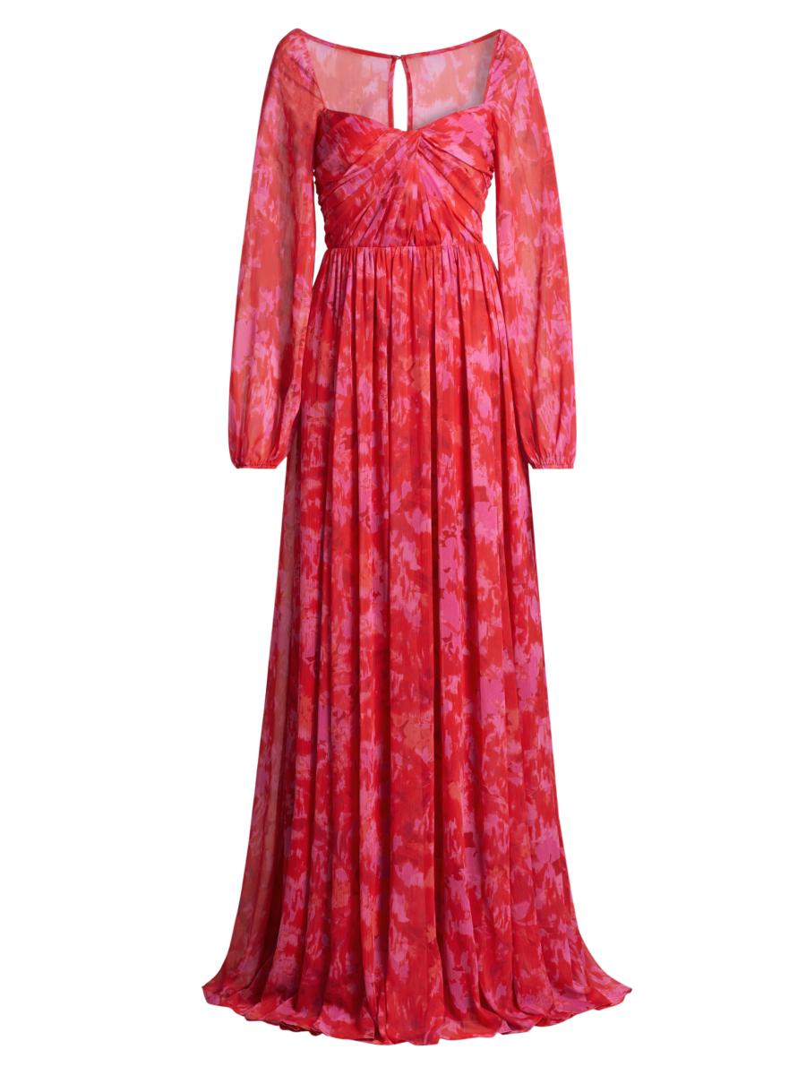 ML Monique Lhuillier Emery Abstract Chiffon Sweetheart Maxi Dress ...
