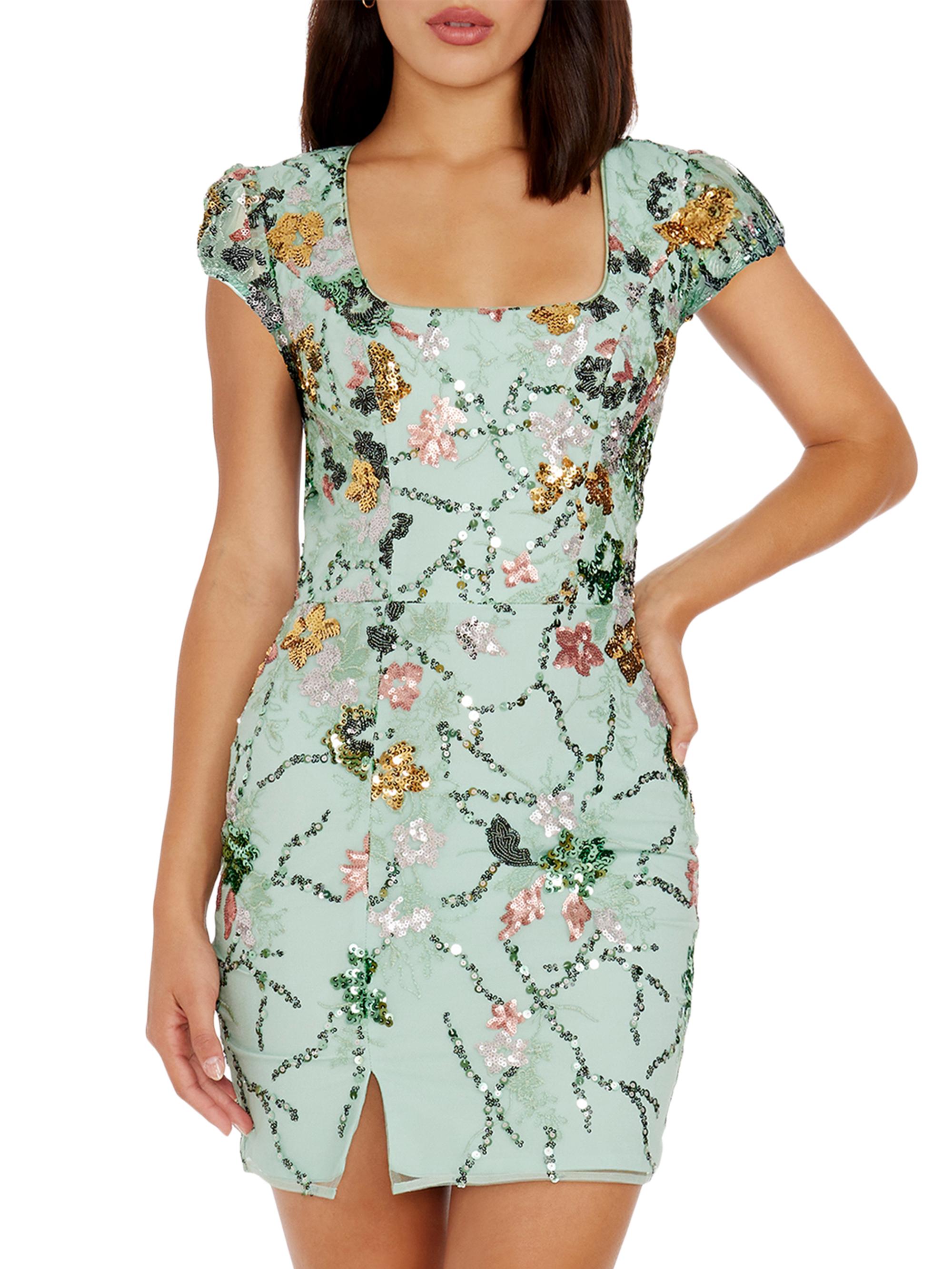 Dress The Population Jillian Sequin-Embellished Short-Sleeve Body-Con ...