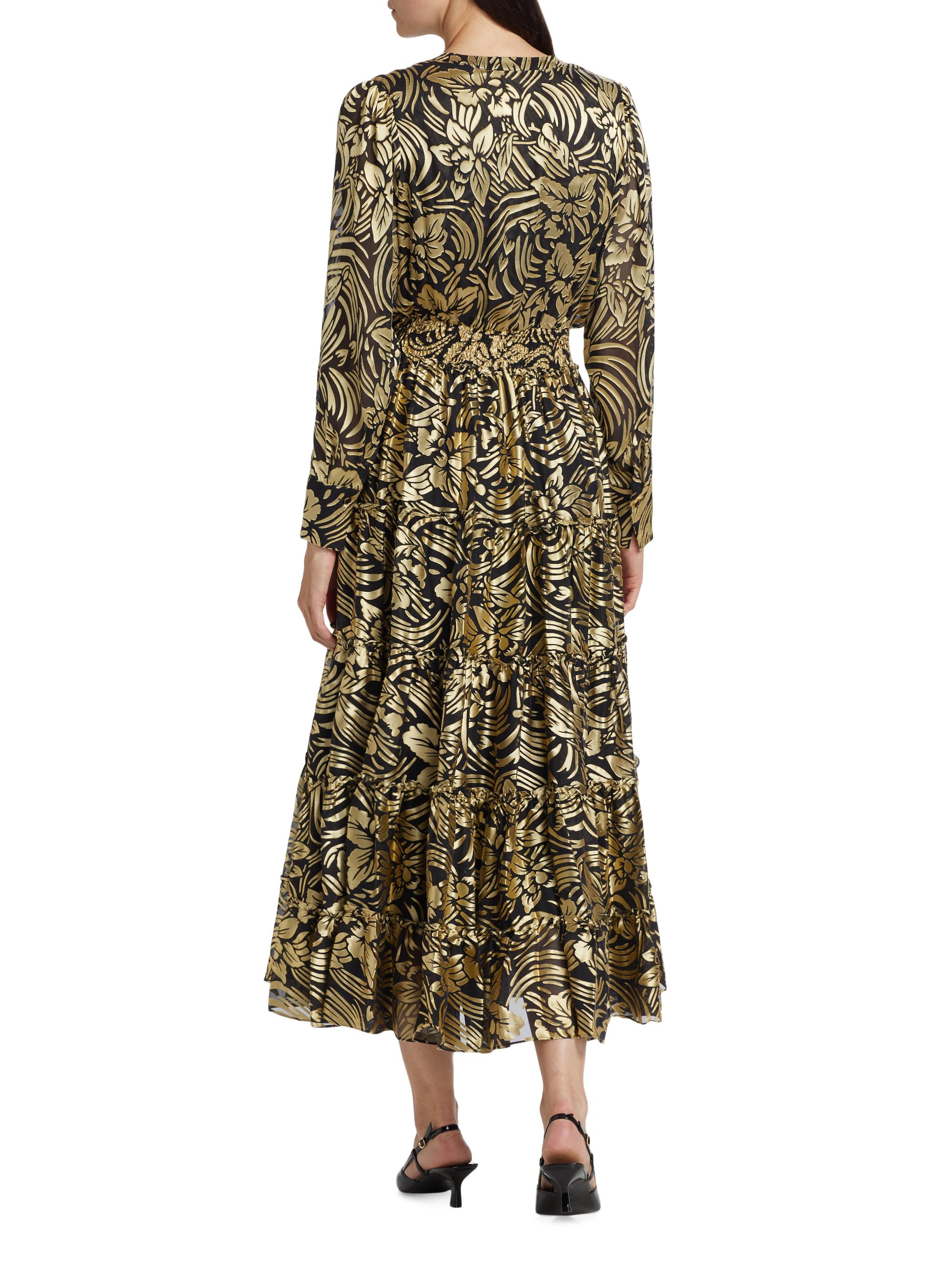 Elie Tahari The Francesca Metallic Burnout Tiered Midi-Dress | Saks ...