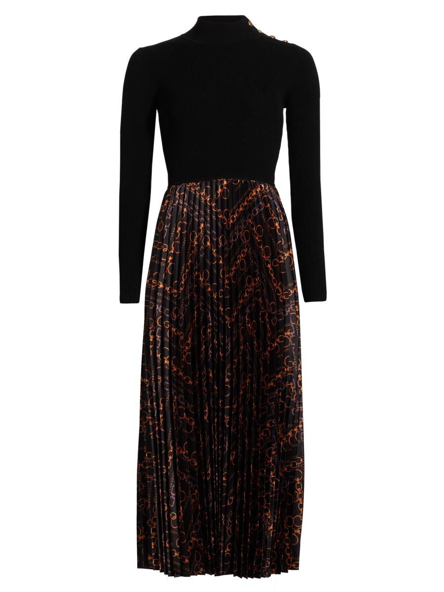 Elie Tahari The Mave Mixed-Media Gilded Chain Print Sweater Dress ...