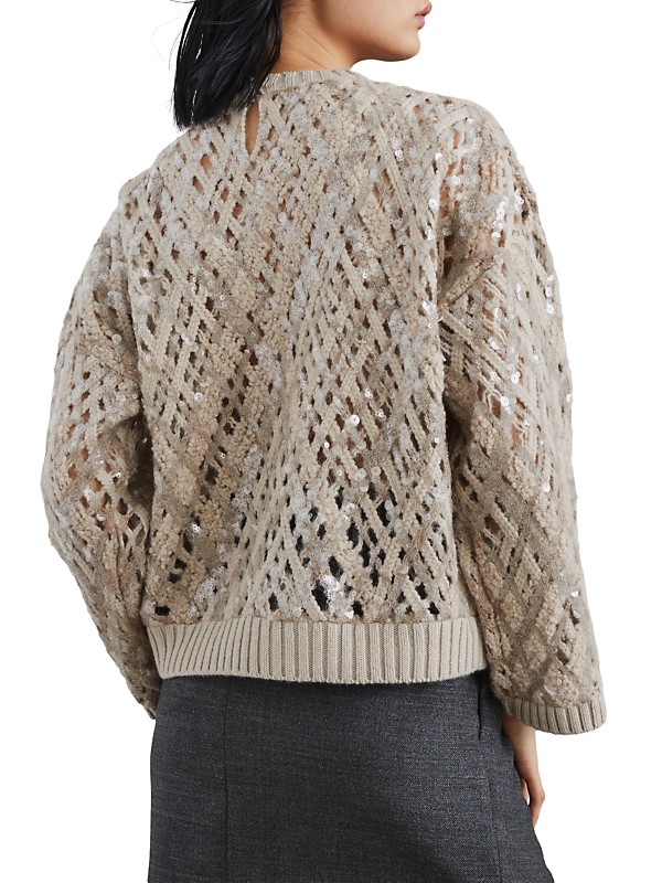 Shop Brunello Cucinelli Dazzling Mesh Embroidery Sweater in Shop Brunello Cucinelli Dazzling Mesh Embroidery Sweater in