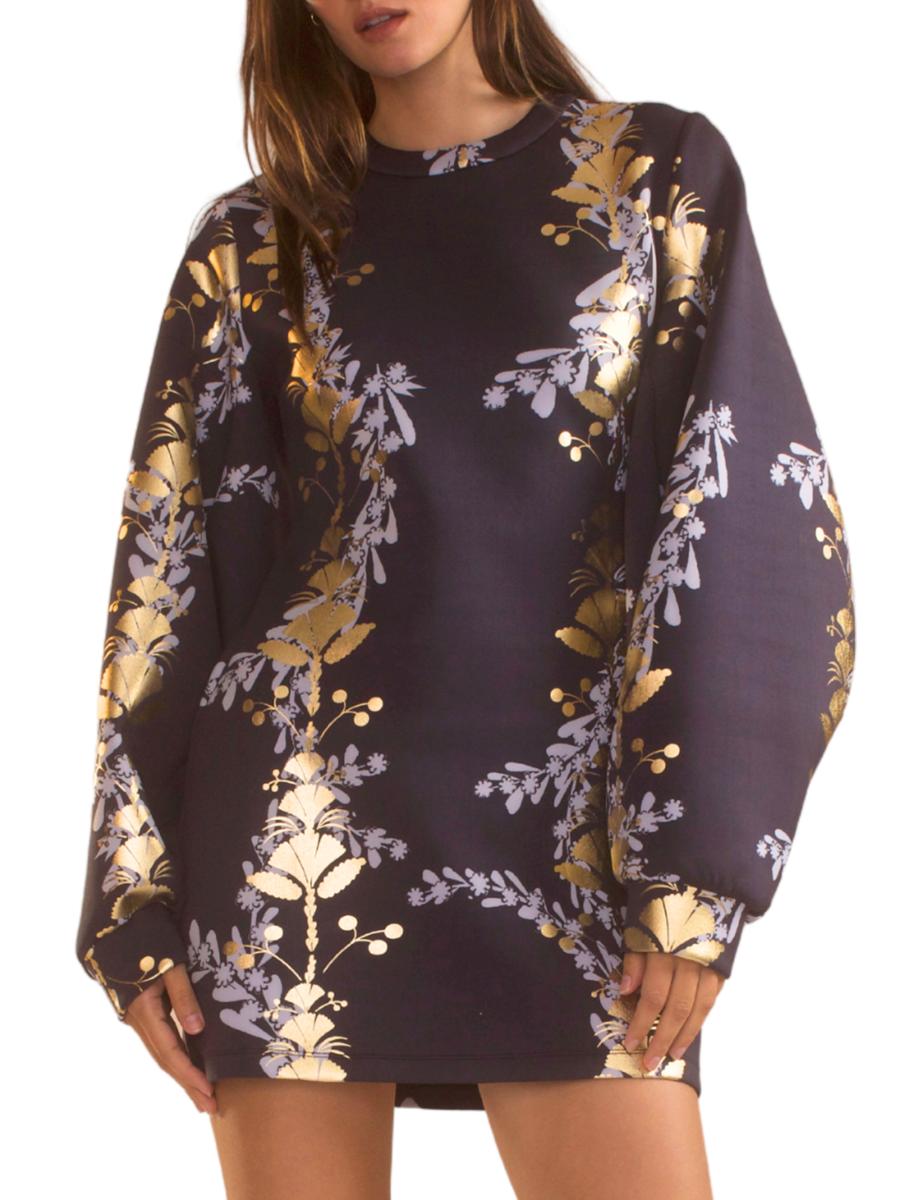 Cynthia Rowley Metallic Floral Balloon-Sleeve Minidress | Saks Fifth Avenue