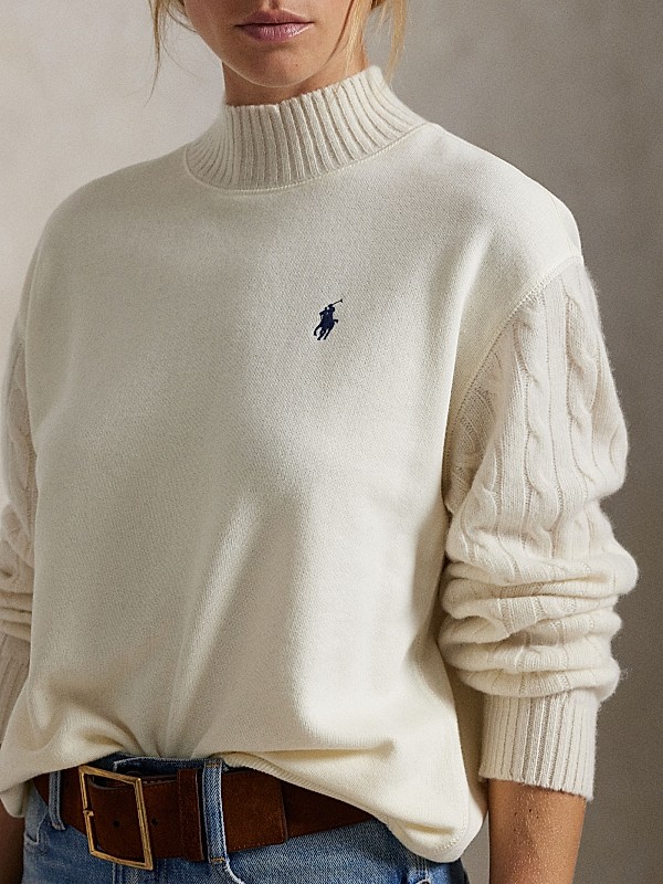 Shop Polo Ralph Lauren Cable-Knit Sleeves Fleece Mock Shop Polo Ralph Lauren Cable-Knit Sleeves Fleece Mock