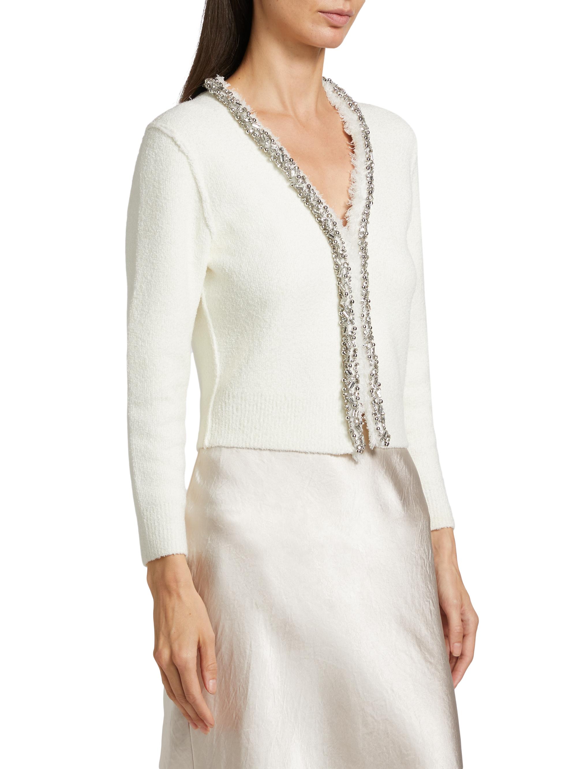 SIMKHAI Lieghton Embellished Bouclé V-Neck Cardigan | Saks Fifth Avenue