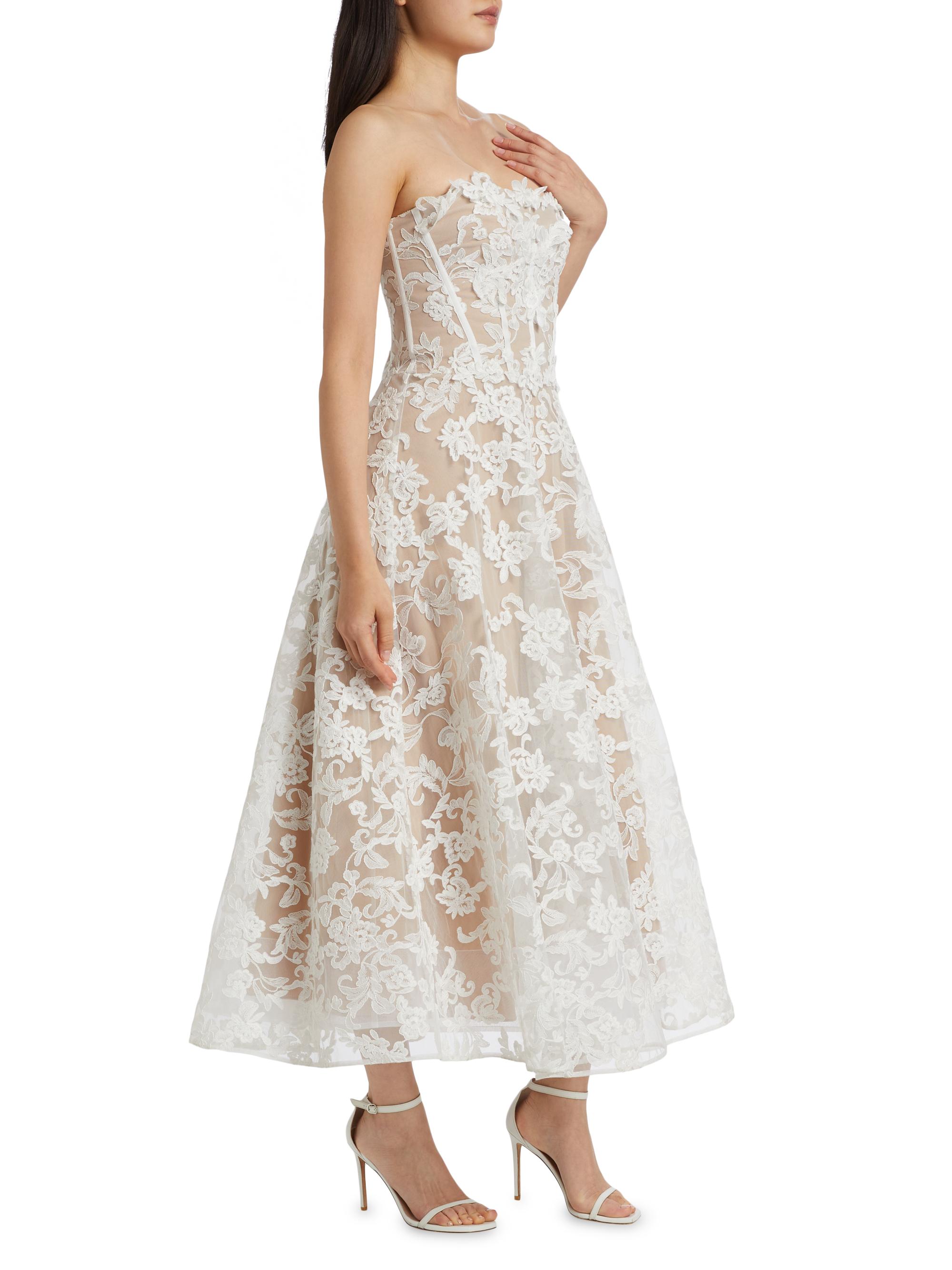 Marchesa Notte Appliqué Lace Strapless A-Line Midi-Dress | Saks Fifth ...