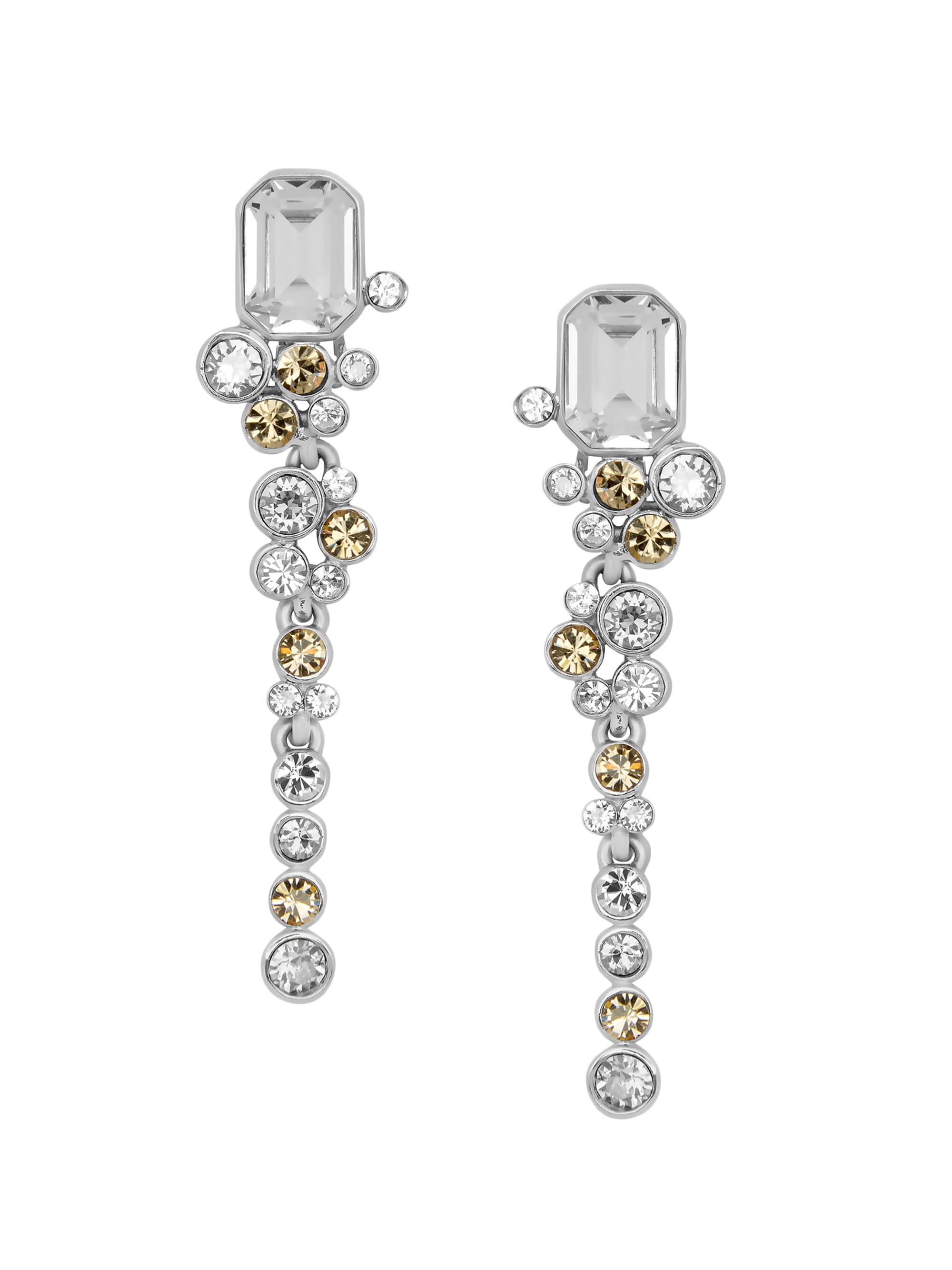 Oscar de la Renta Silvertone & Crystal Emerald-Cut Cluster Drop ...