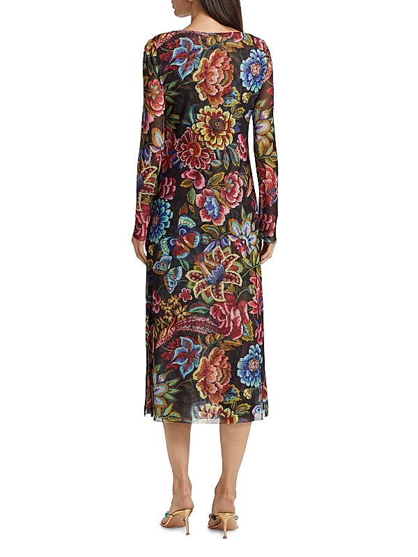 Shop Johnny Was Maldova Floral Mesh Midi-Dress | Saks Fifth Shop Johnny Was Maldova Floral Mesh Midi-Dress | Saks Fifth