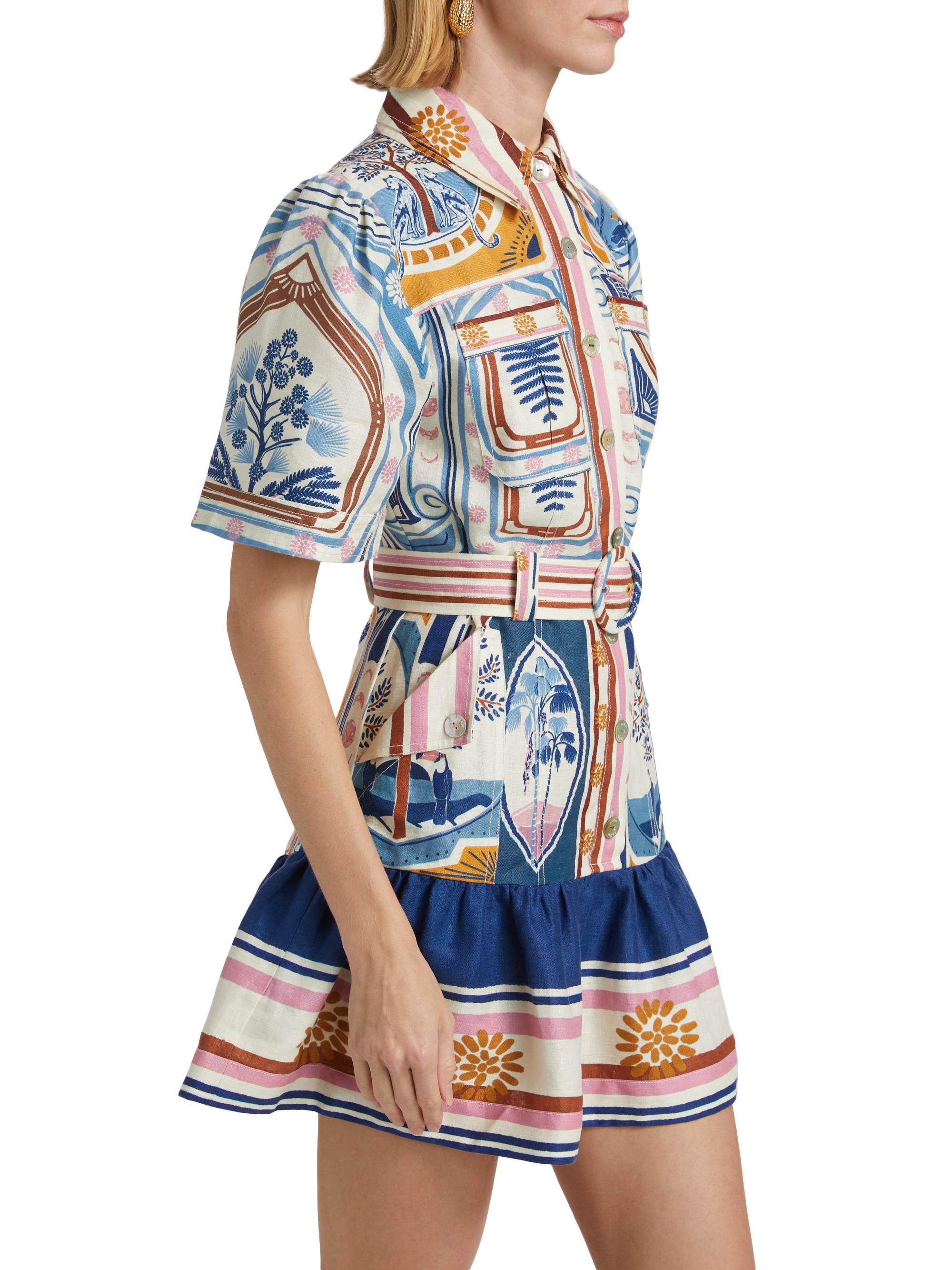 Farm Rio Cerrado Stamps Mini Shirtdress | Saks Fifth Avenue