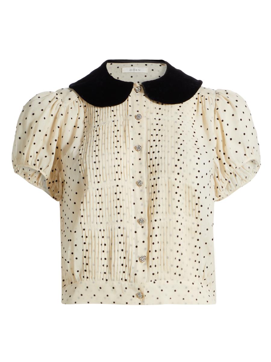 DÔEN Madeline Velvet-Collar Top | Saks Fifth Avenue