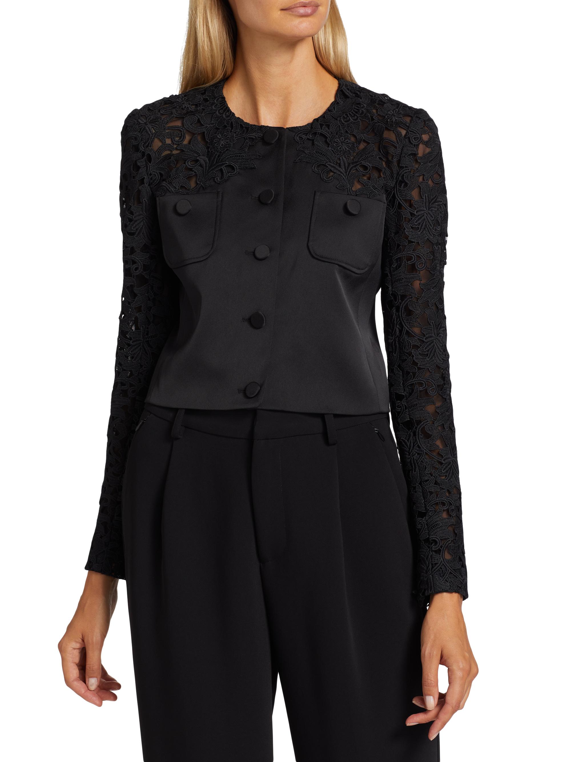 Generation Love Cortez Lace-Trimmed Satin Crop Jacket | Saks Fifth Avenue