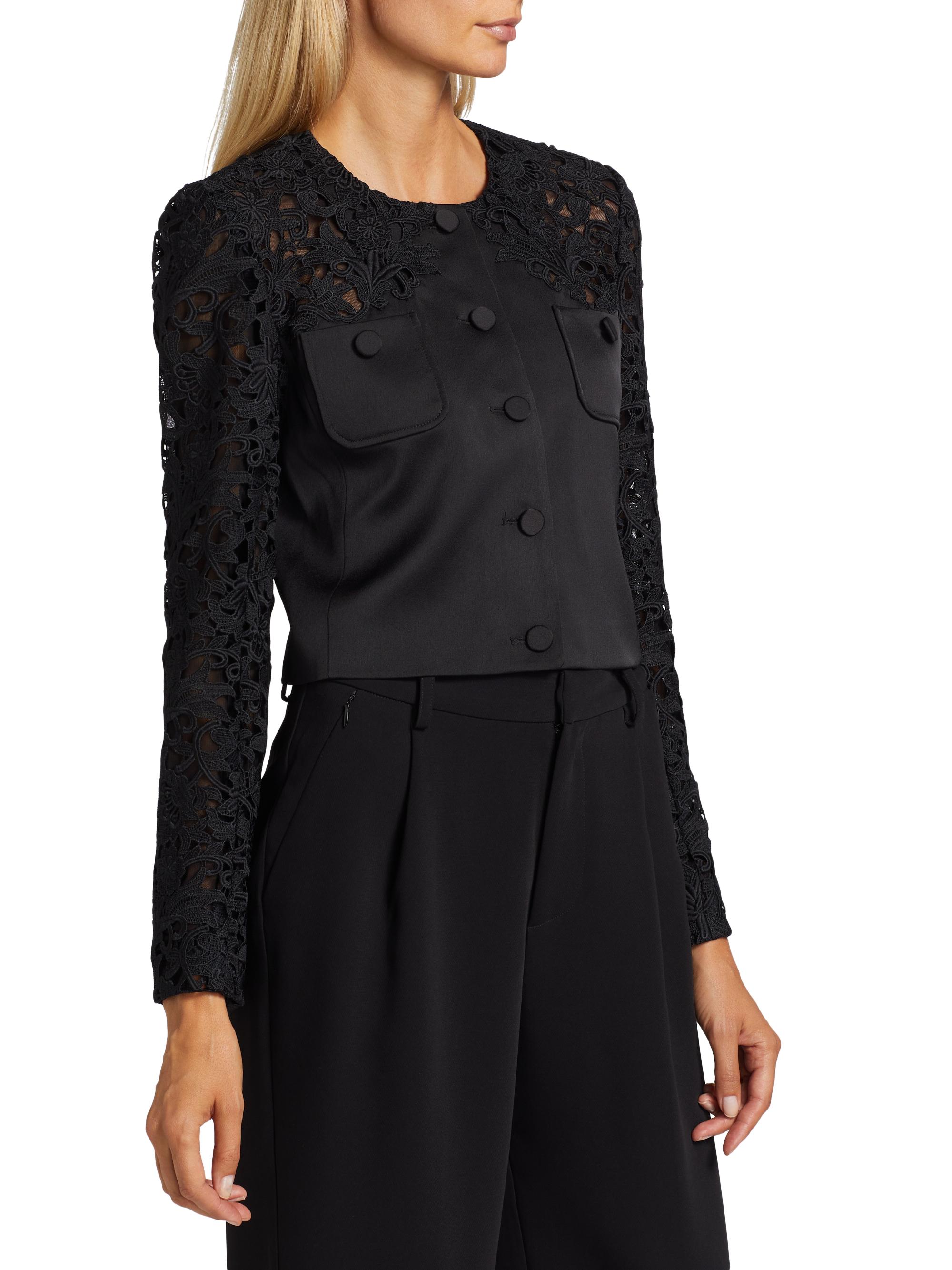 Generation Love Cortez Lace-Trimmed Satin Crop Jacket | Saks Fifth Avenue