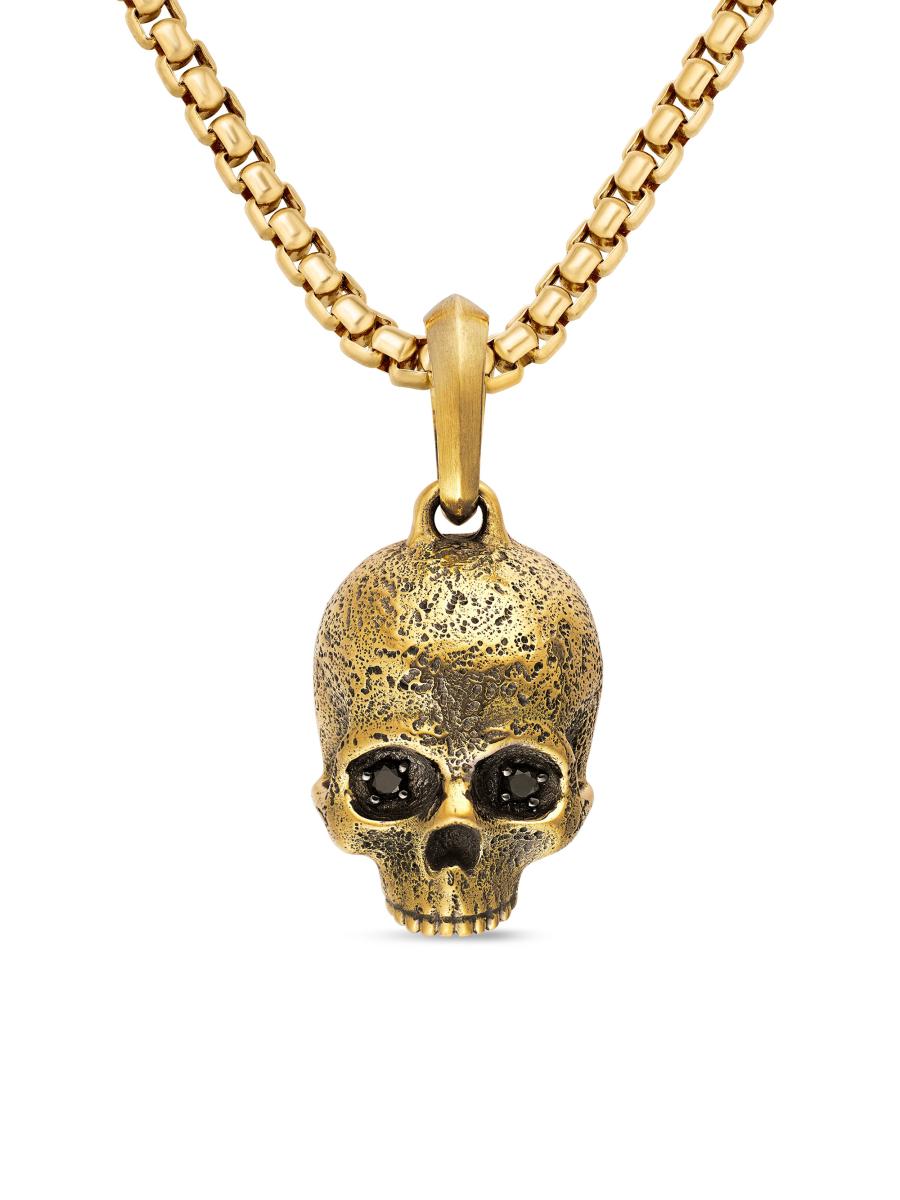 David Yurman Memento Mori Skull Amulet in 18K Yellow Gold with Pave ...