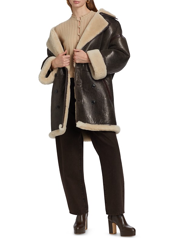 Shop Frame Shearling-Trimmed Leather Cocoon Coat | Saks Shop Frame Shearling-Trimmed Leather Cocoon Coat | Saks