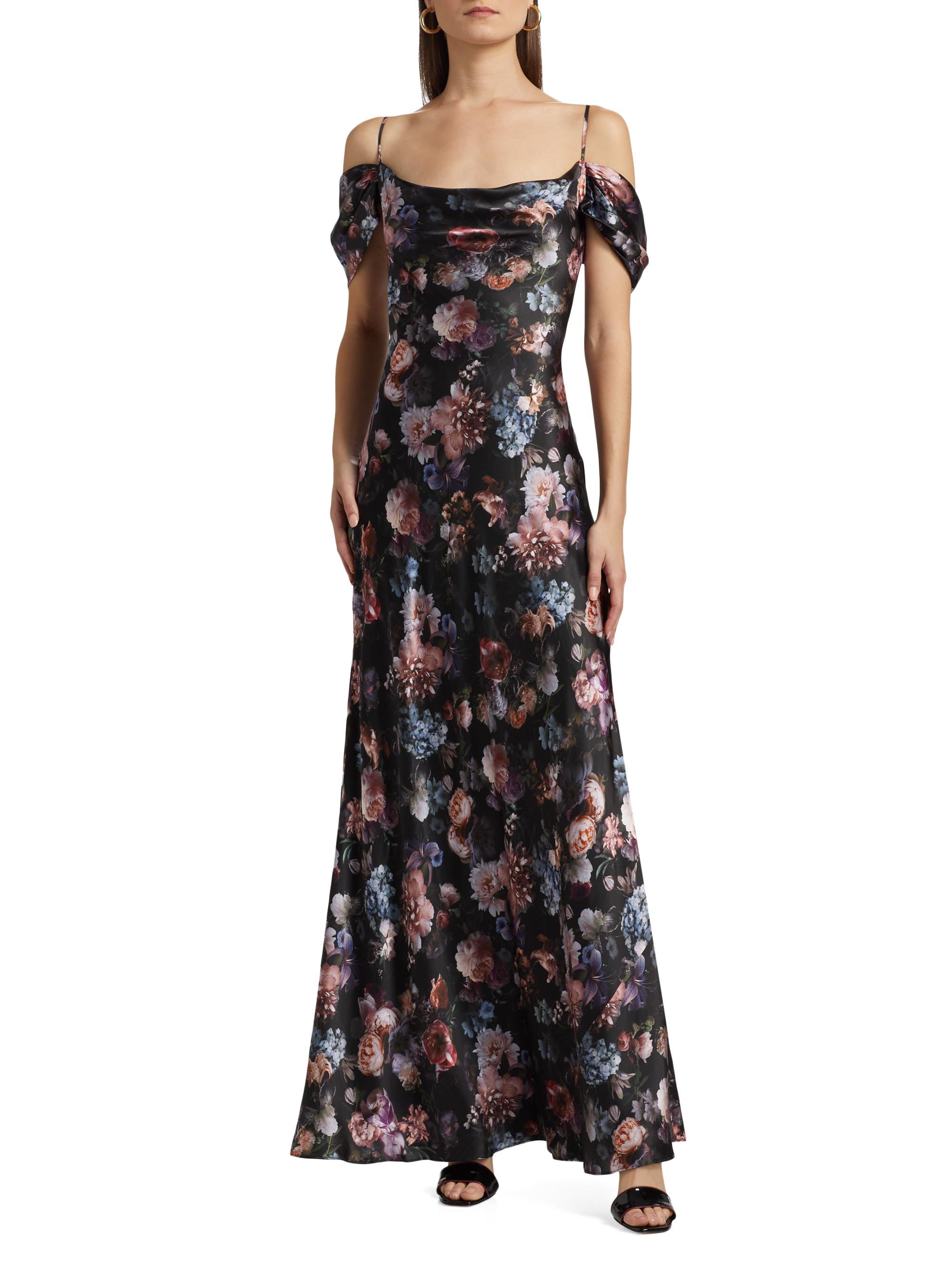 L'AGENCE Kenna Floral Cold-Shoulder Silk Maxi-Dress | Saks Fifth Avenue