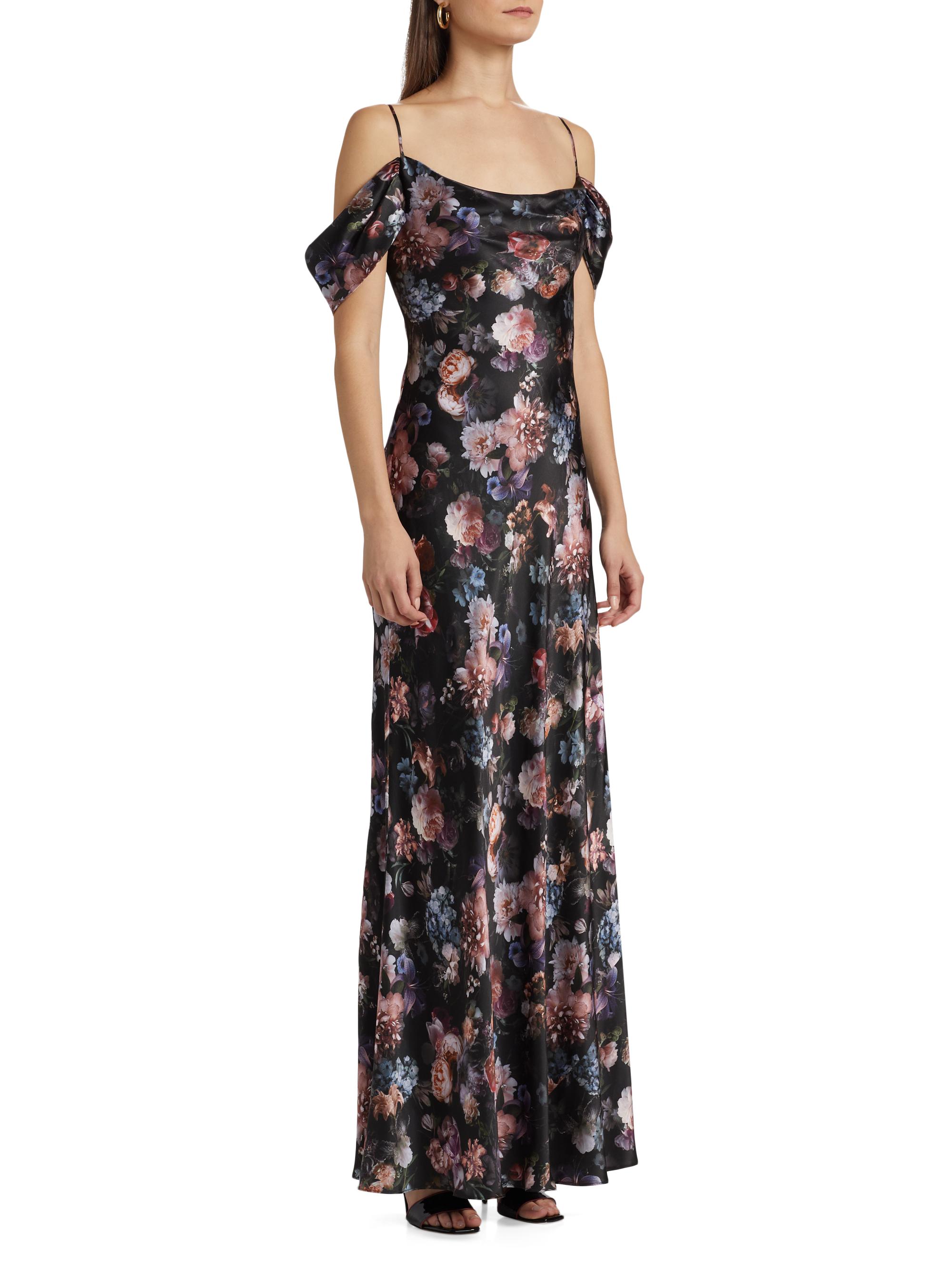 L'AGENCE Kenna Floral Cold-Shoulder Silk Maxi-Dress | Saks Fifth Avenue