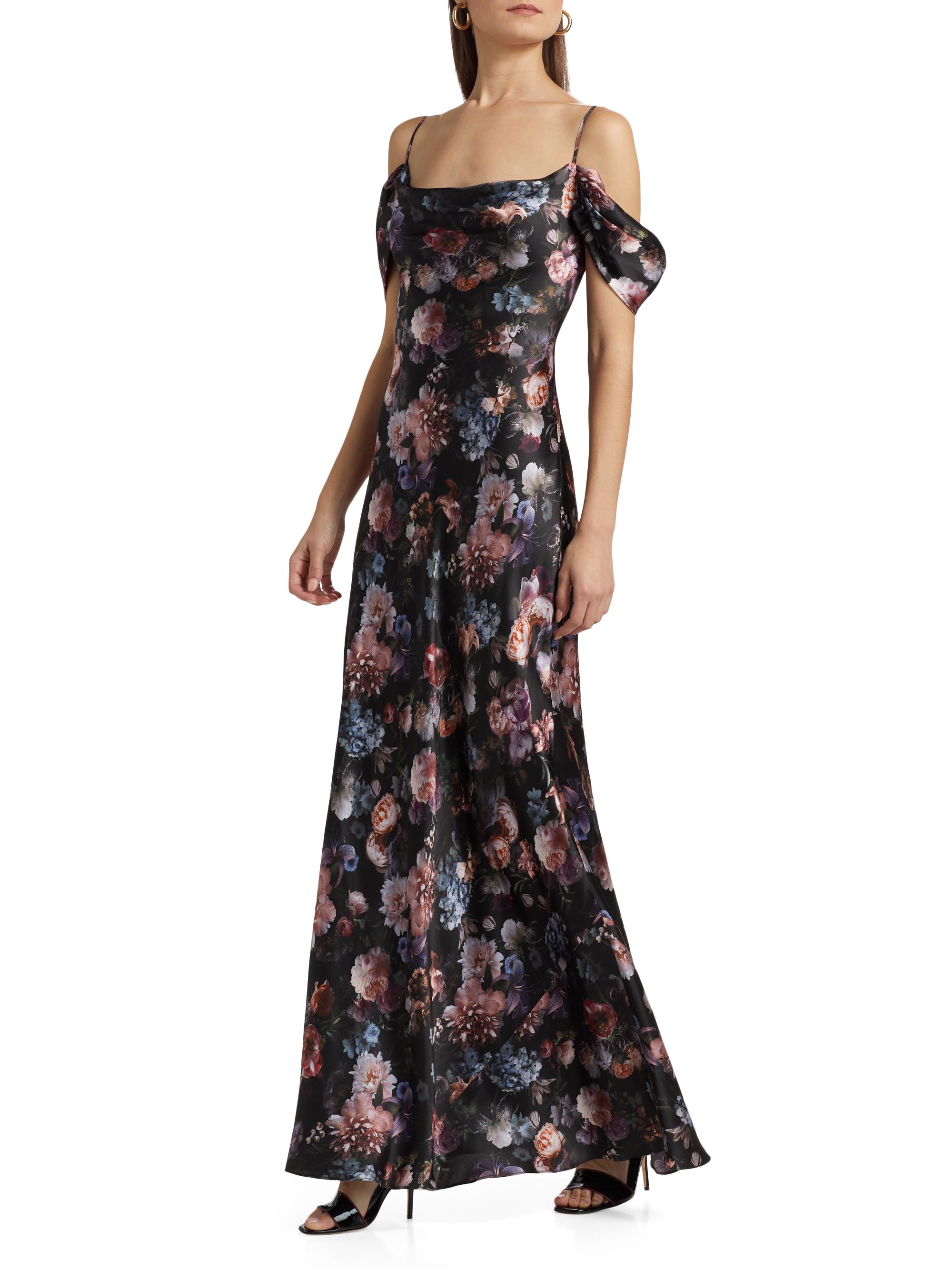 L'AGENCE Kenna Floral Cold-Shoulder Silk Maxi-Dress | Saks Fifth Avenue