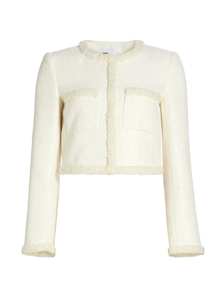 Self-Portrait Faux Pearl-Trim Bouclé Jacket | Saks Fifth Avenue