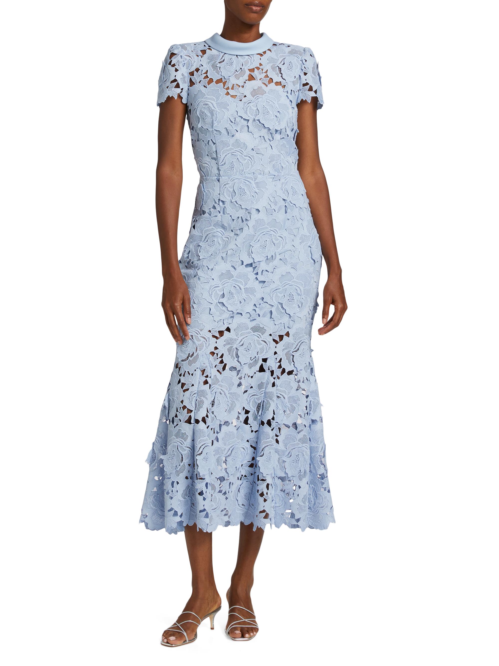 Self-Portrait Floral Lace Fit & Flare Midi Dress | Saks Fifth Avenue