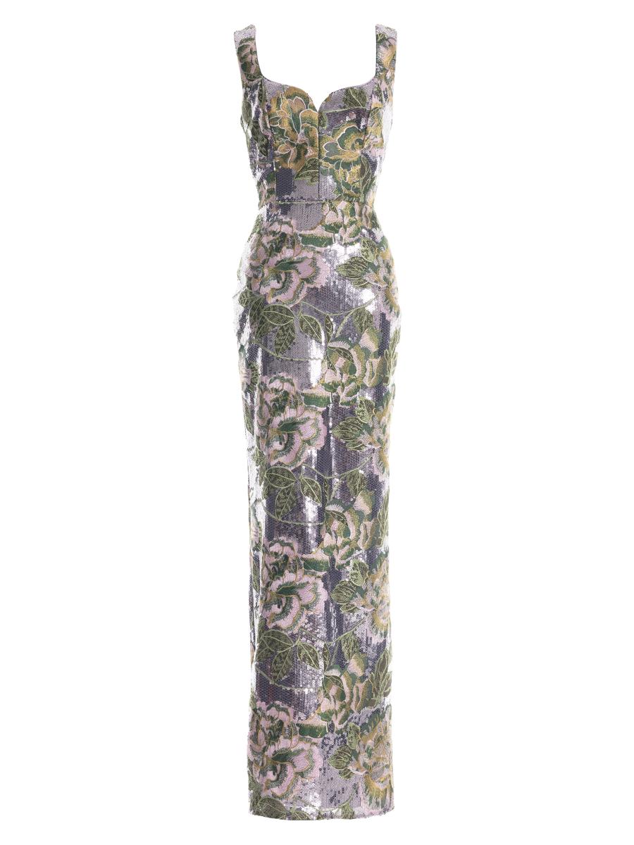 Shop Dress The Population Goldie Floral Embroidered Sequin Sheath Gown ...