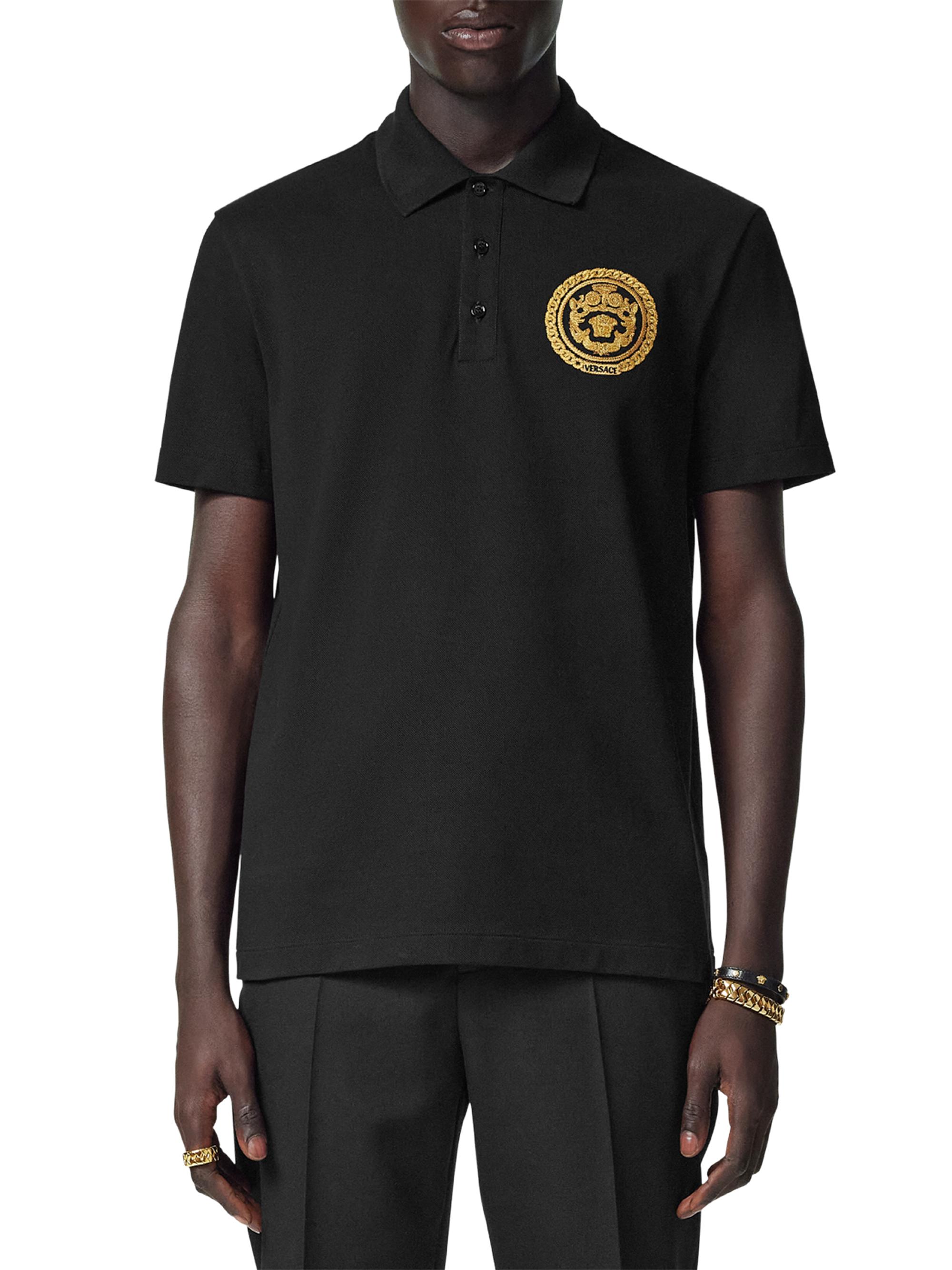 Versace Chain Crest Embroidered Polo Shirt | Saks Fifth Avenue