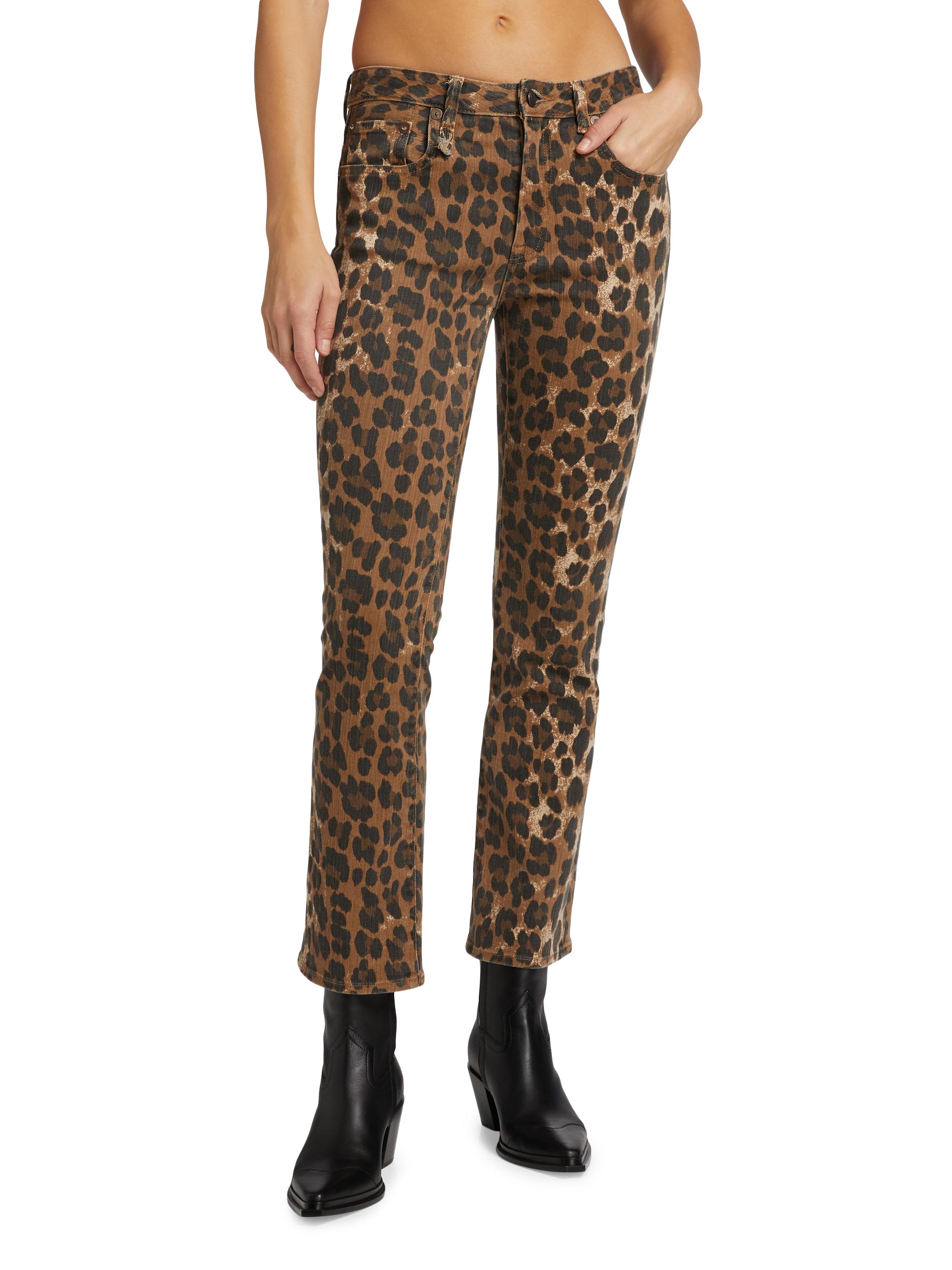 R13 Kick Fit Stretch Leopard Mid-Rise Flare Jeans | Saks Fifth Avenue