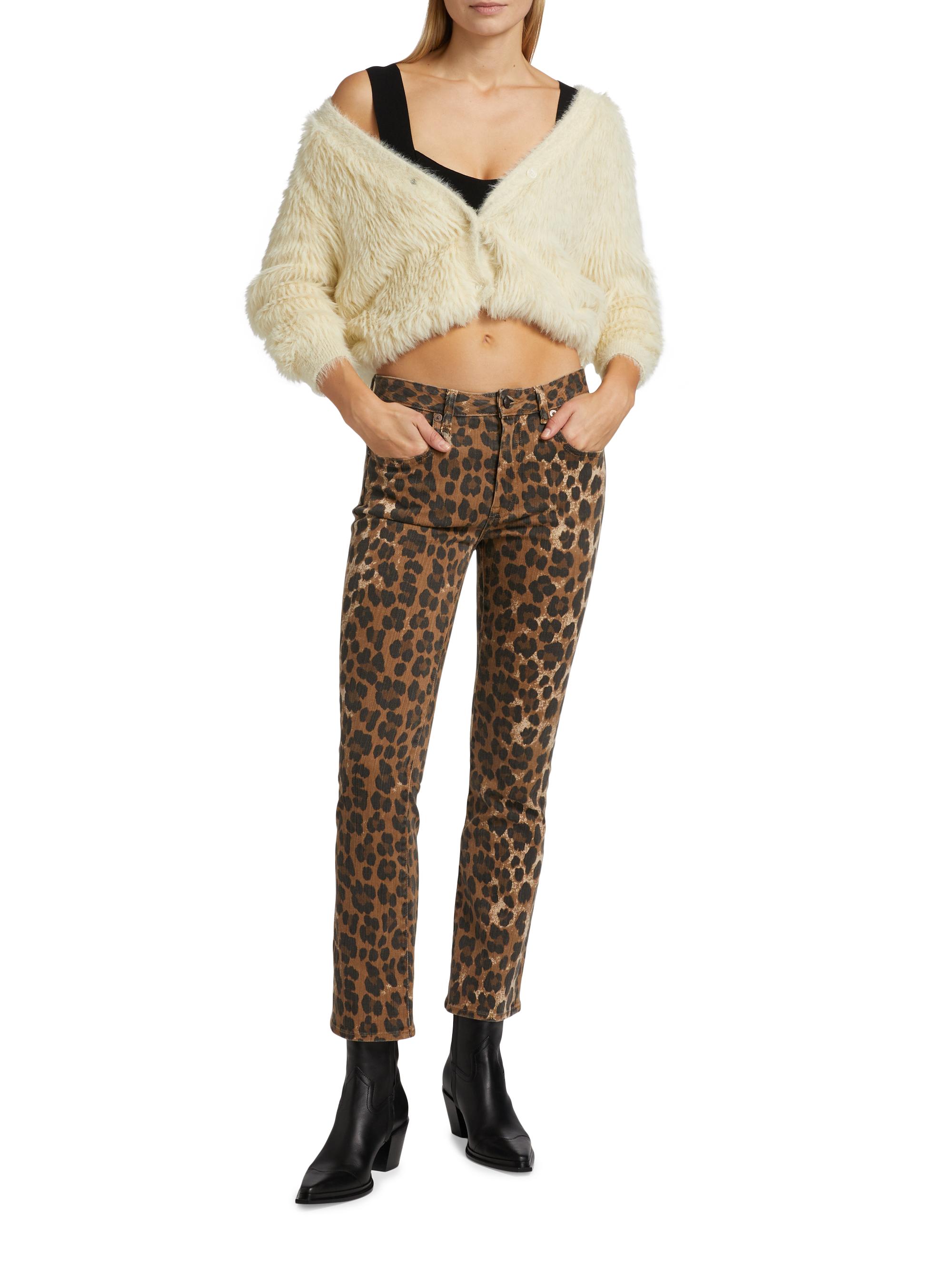 R13 Kick Fit Stretch Leopard Mid-Rise Flare Jeans | Saks Fifth Avenue