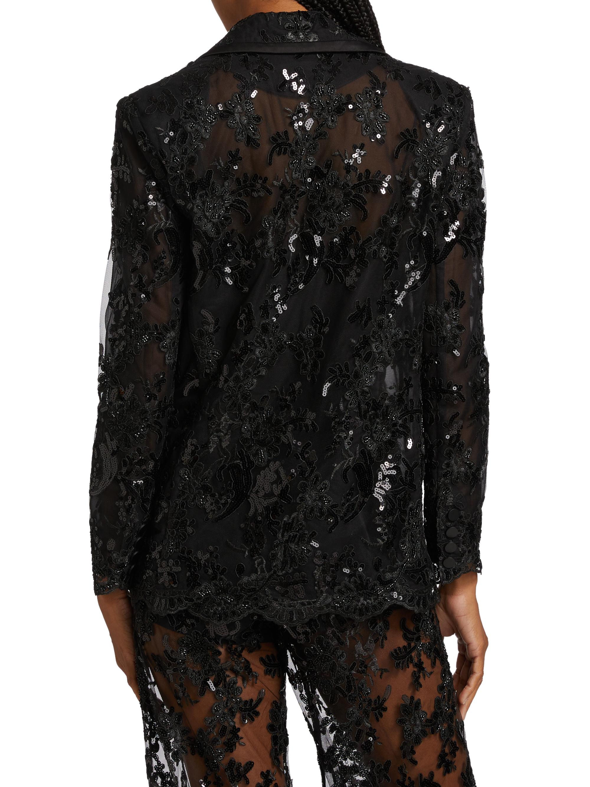 Alice + Olivia Judith Embellished Sheer Lace Blazer | Saks Fifth Avenue