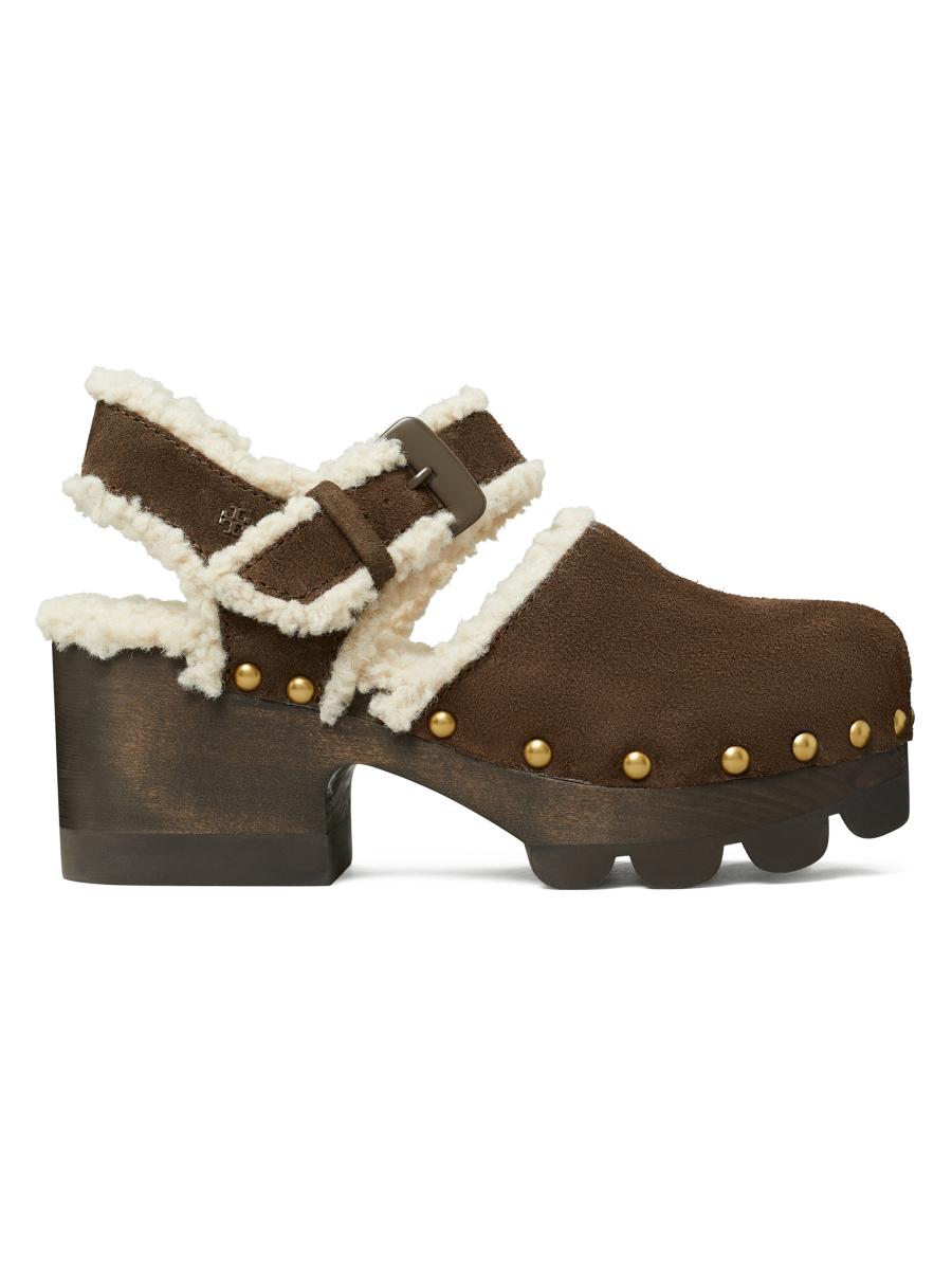 Tory Burch Shearling-Trimmed Suede Clogs | Saks Fifth Avenue
