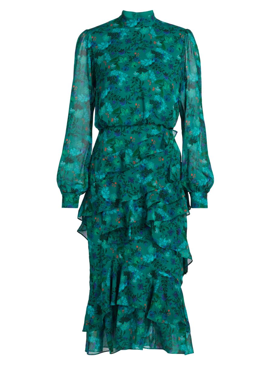 Saloni Isa Ruffle Floral Midi-Dress | Saks Fifth Avenue