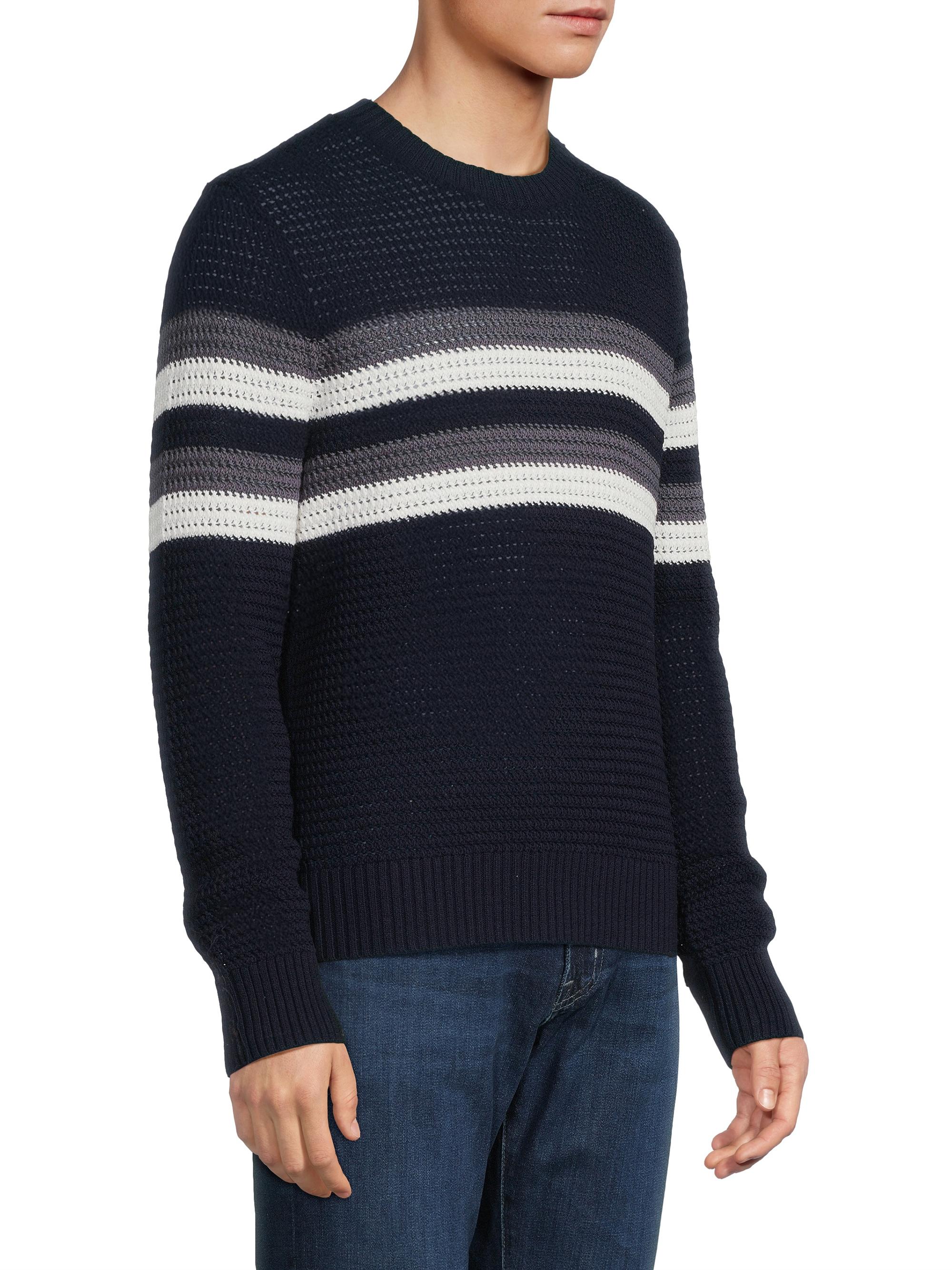 Vince Crafted Crochet Chest Stripe Crewneck Sweater | Saks Fifth Avenue