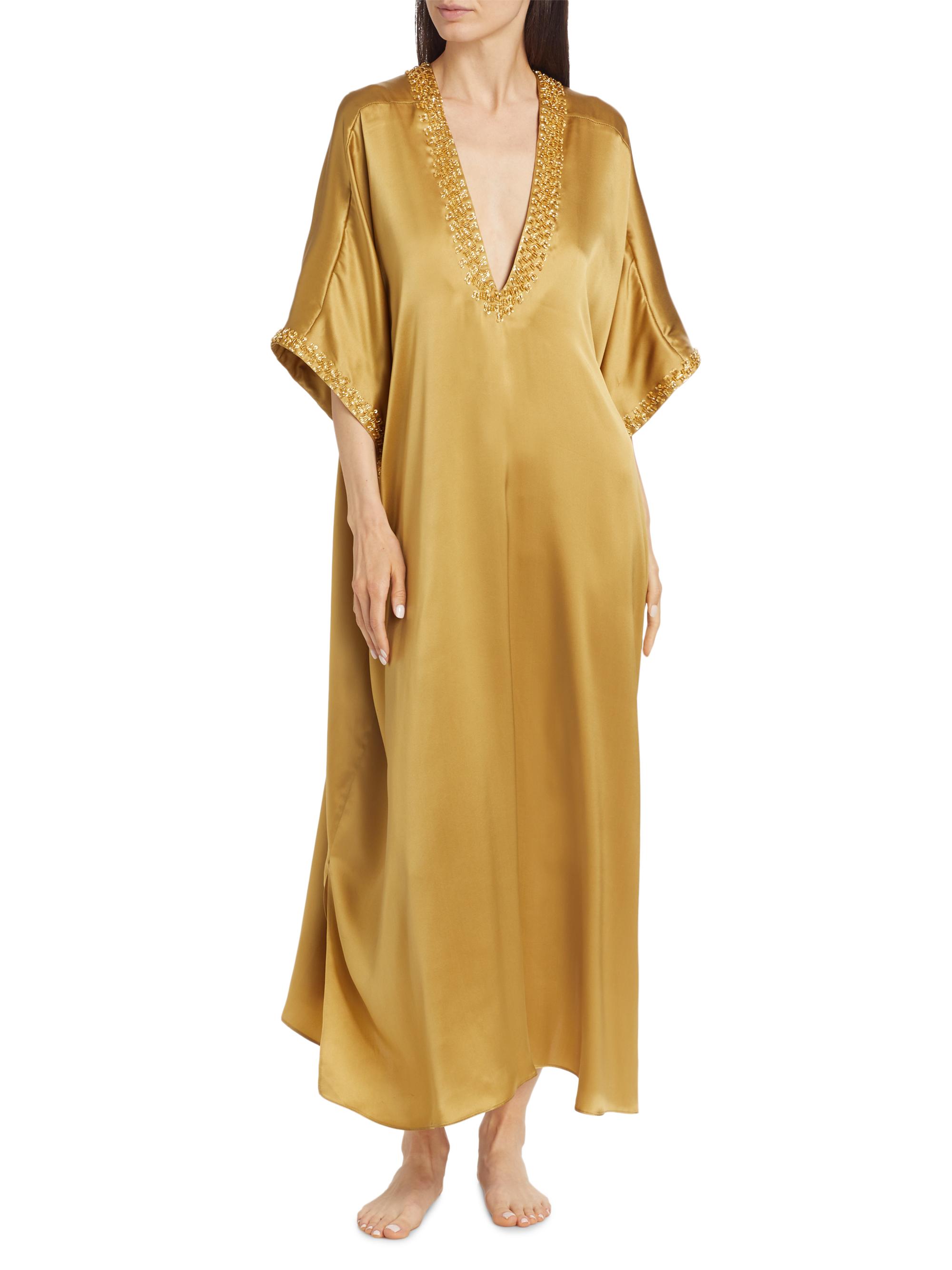 Josie Natori Key Essentials Embroidered Silk Maxi-Dress | Saks Fifth Avenue