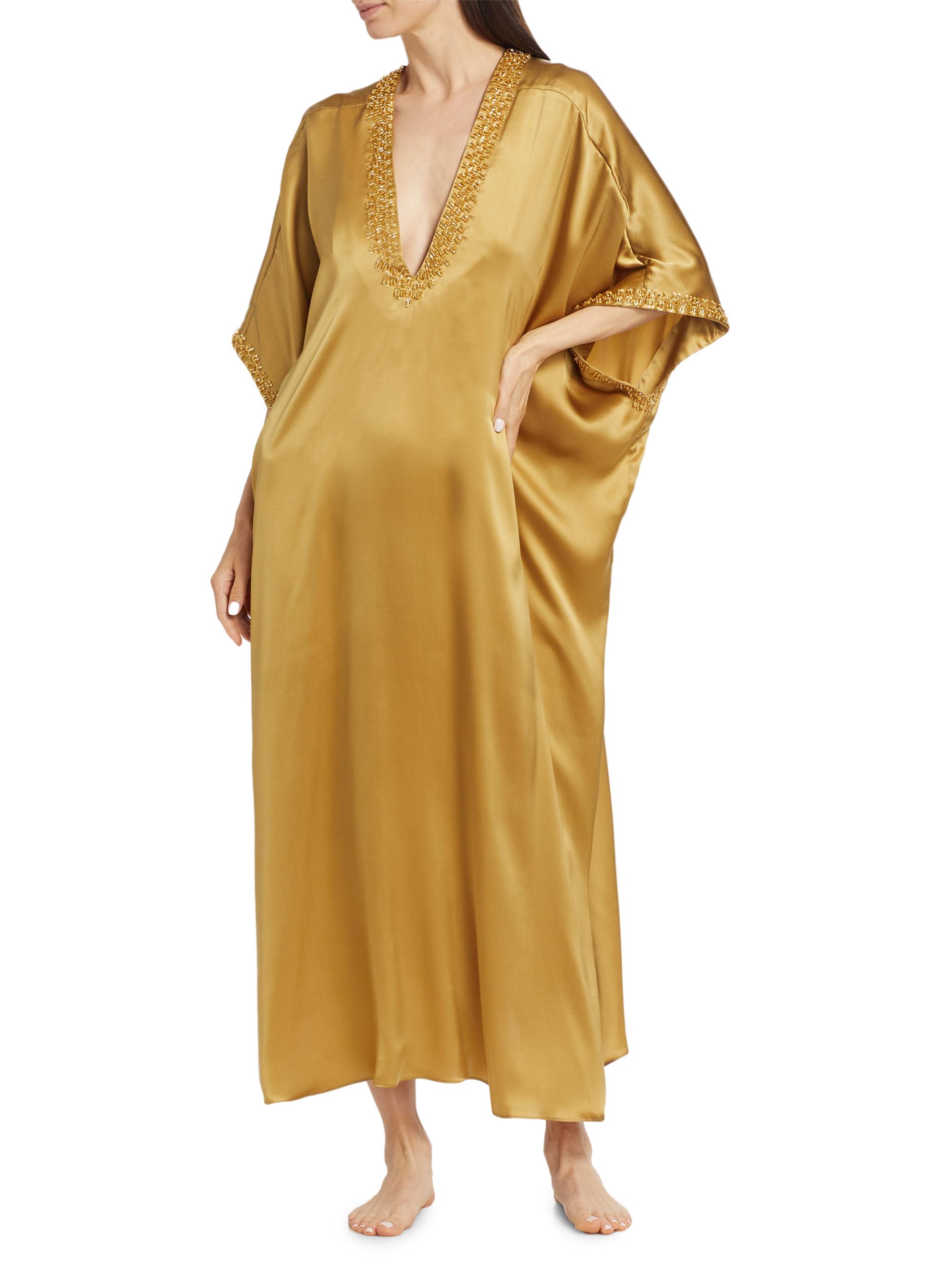 Josie Natori Key Essentials Embroidered Silk Maxi-Dress | Saks Fifth Avenue