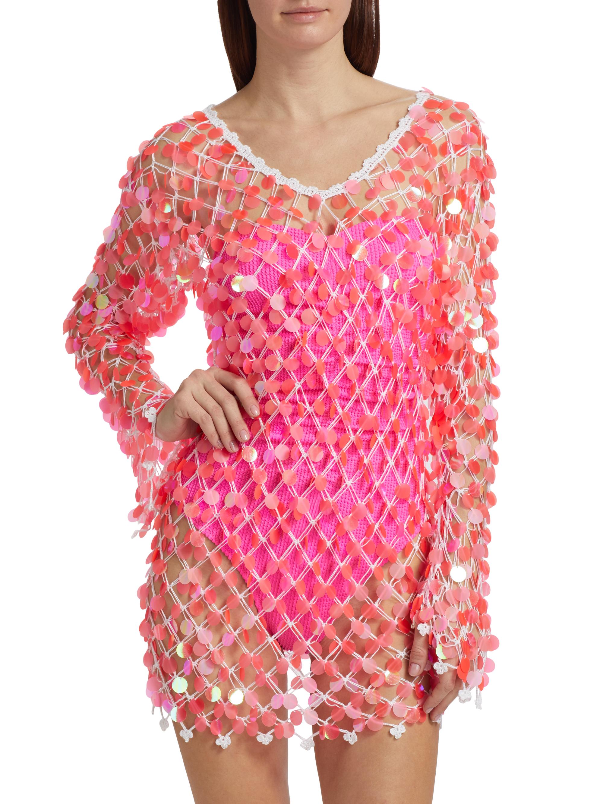 Milly Sequin Crochet Pullover Minidress | Saks Fifth Avenue